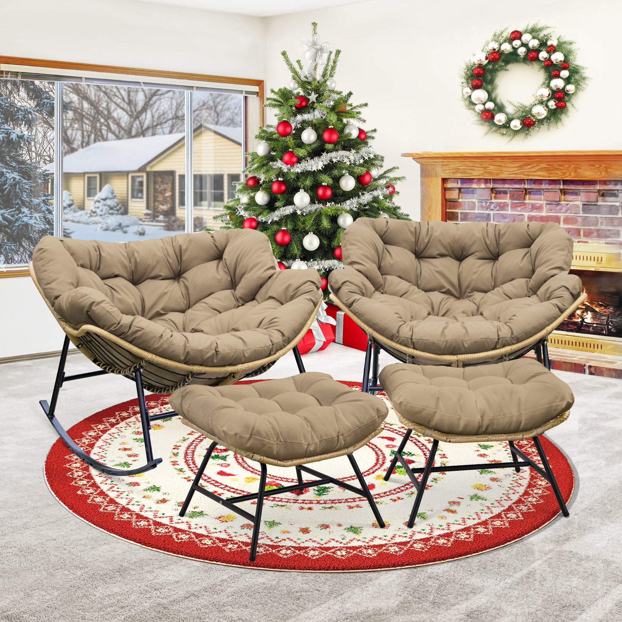 Bayou Breeze Outdoor Rocker Chairs with Cushions and Ottomans(2 Pieces ...