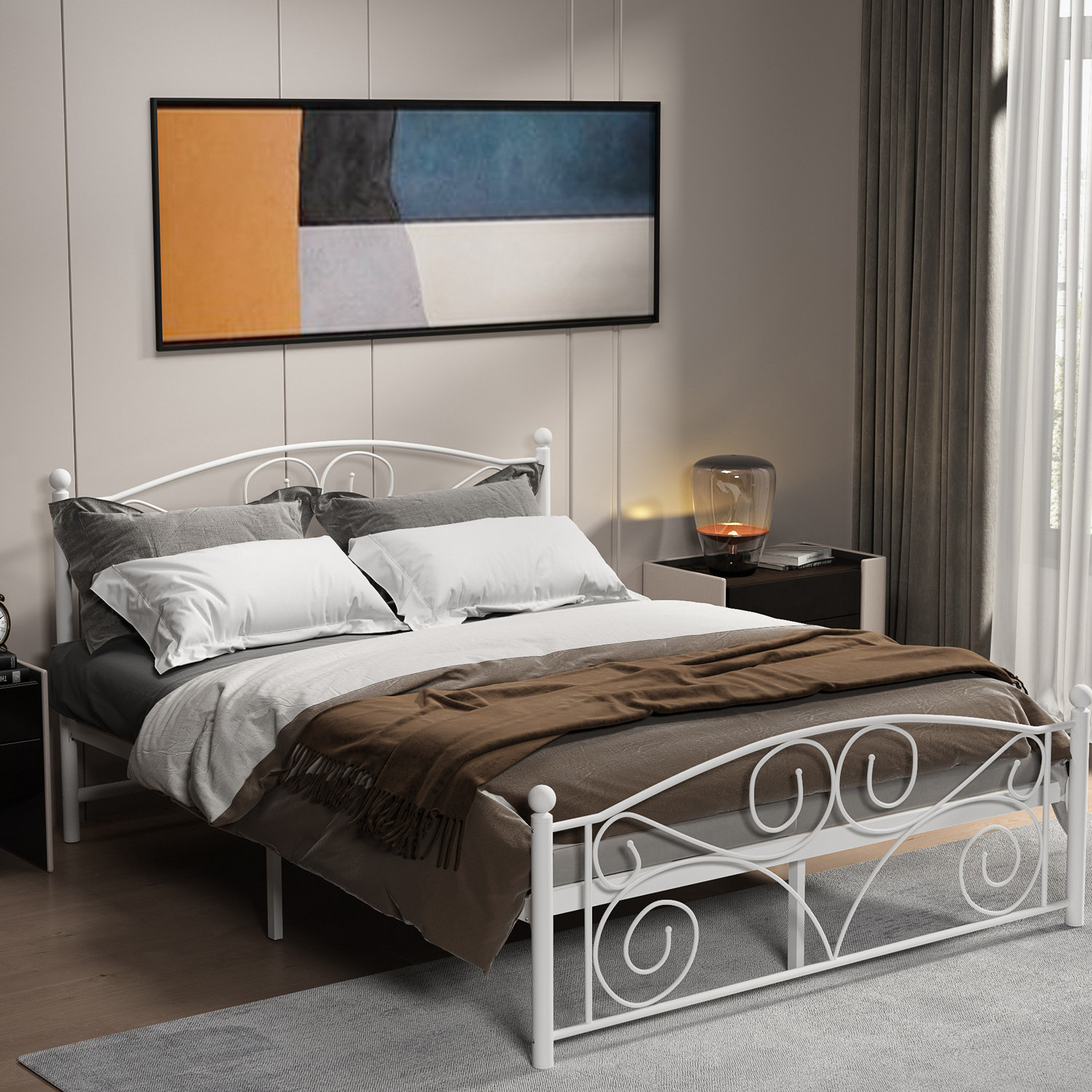 Home Decor Queen 34.89'' Steel Bed Frame | Wayfair