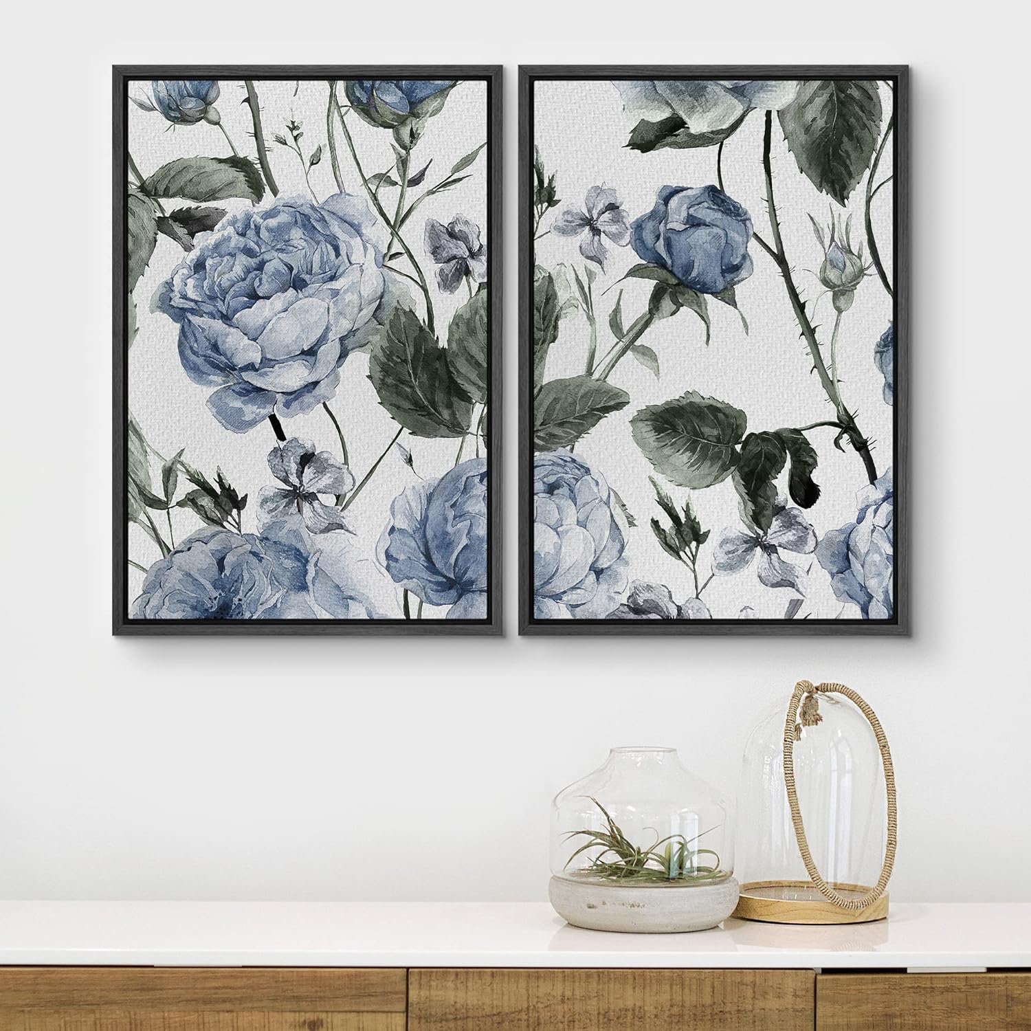 wall26 Watercolor Fine Art Blue Rose Flower Collage Floral Botanical ...