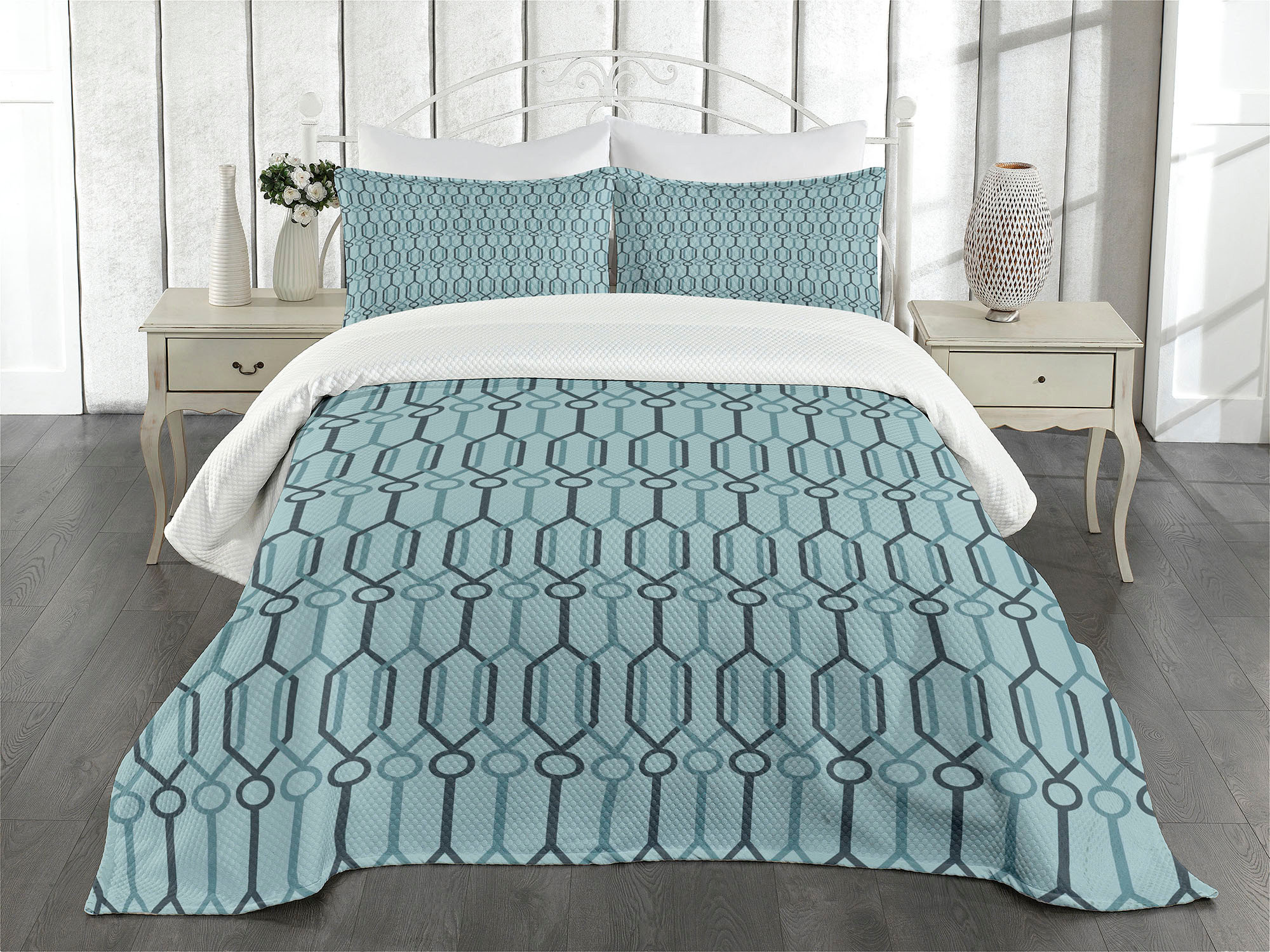 grey turquoise bedding