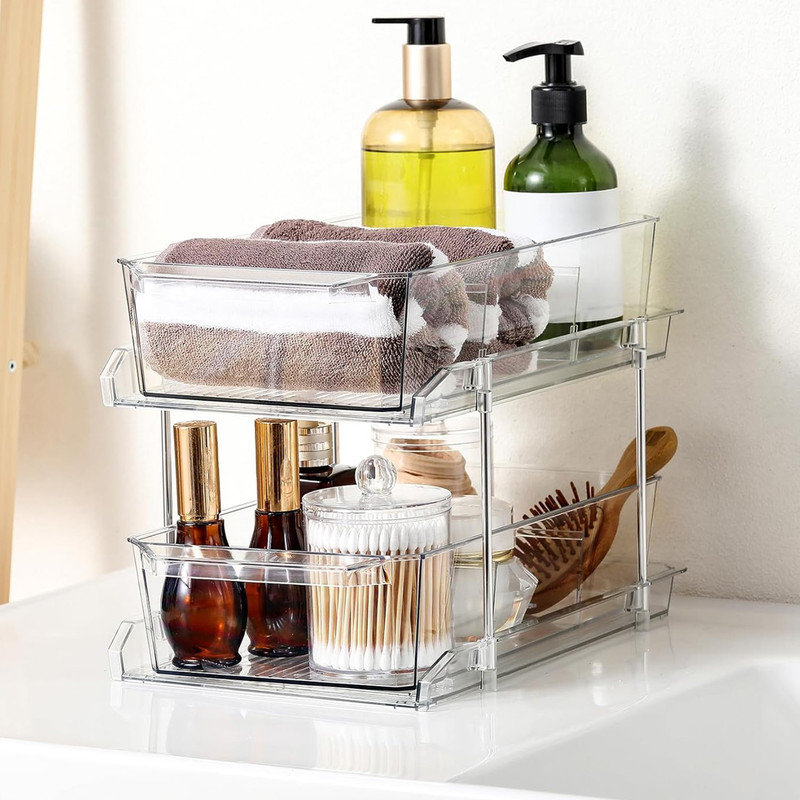 Rebrilliant 2 Tier Clear Organizer with Dividers for Cabinet, Shlef ...