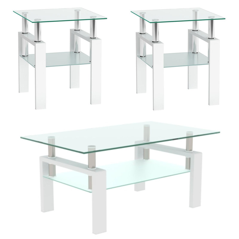 Ivy Bronx Esbeidy 3-Piece Living Room Table Set with Glass Top, Metal ...