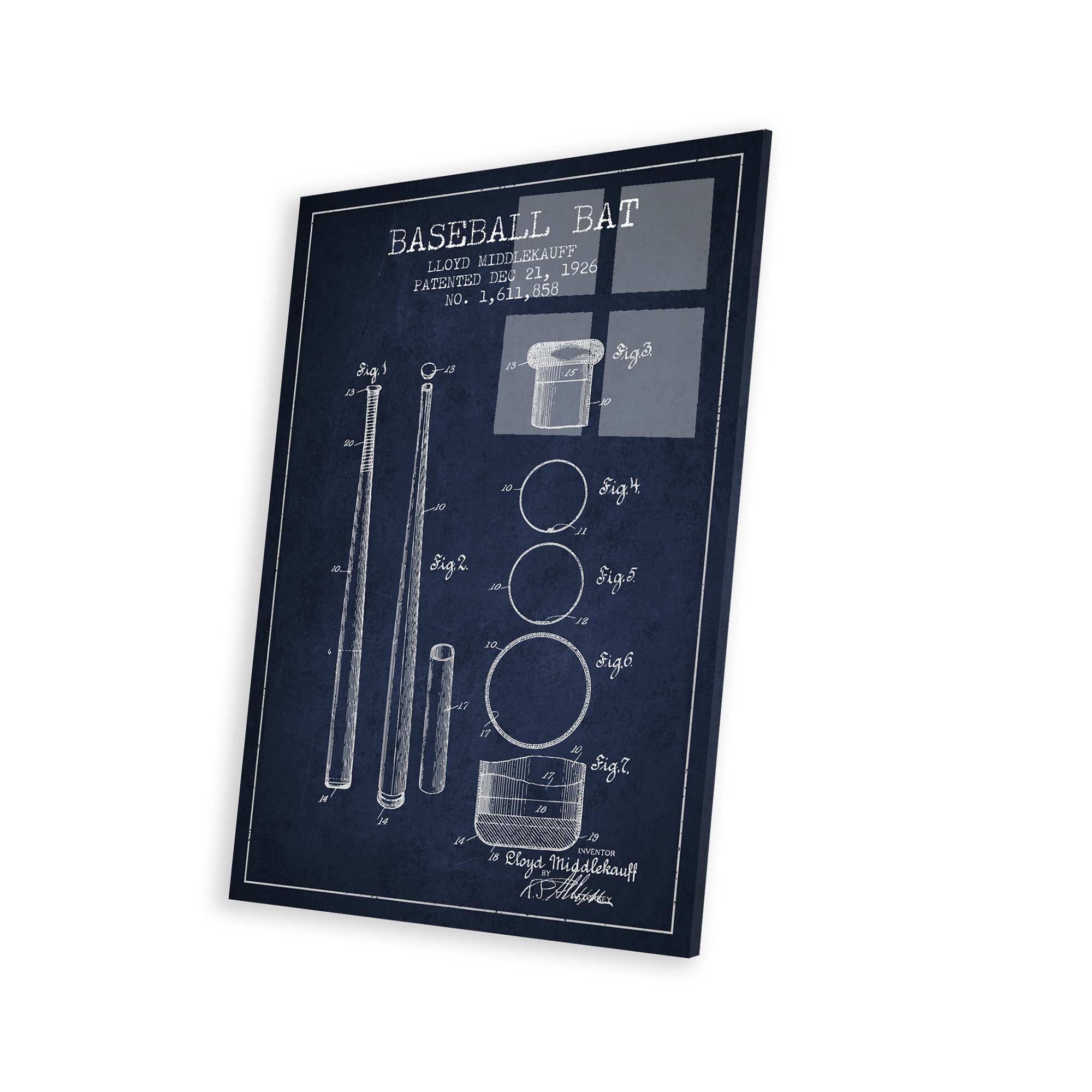 17 Stories Baseball Bat Navy Blue Patent Blueprint On Plastic/Acrylic ...