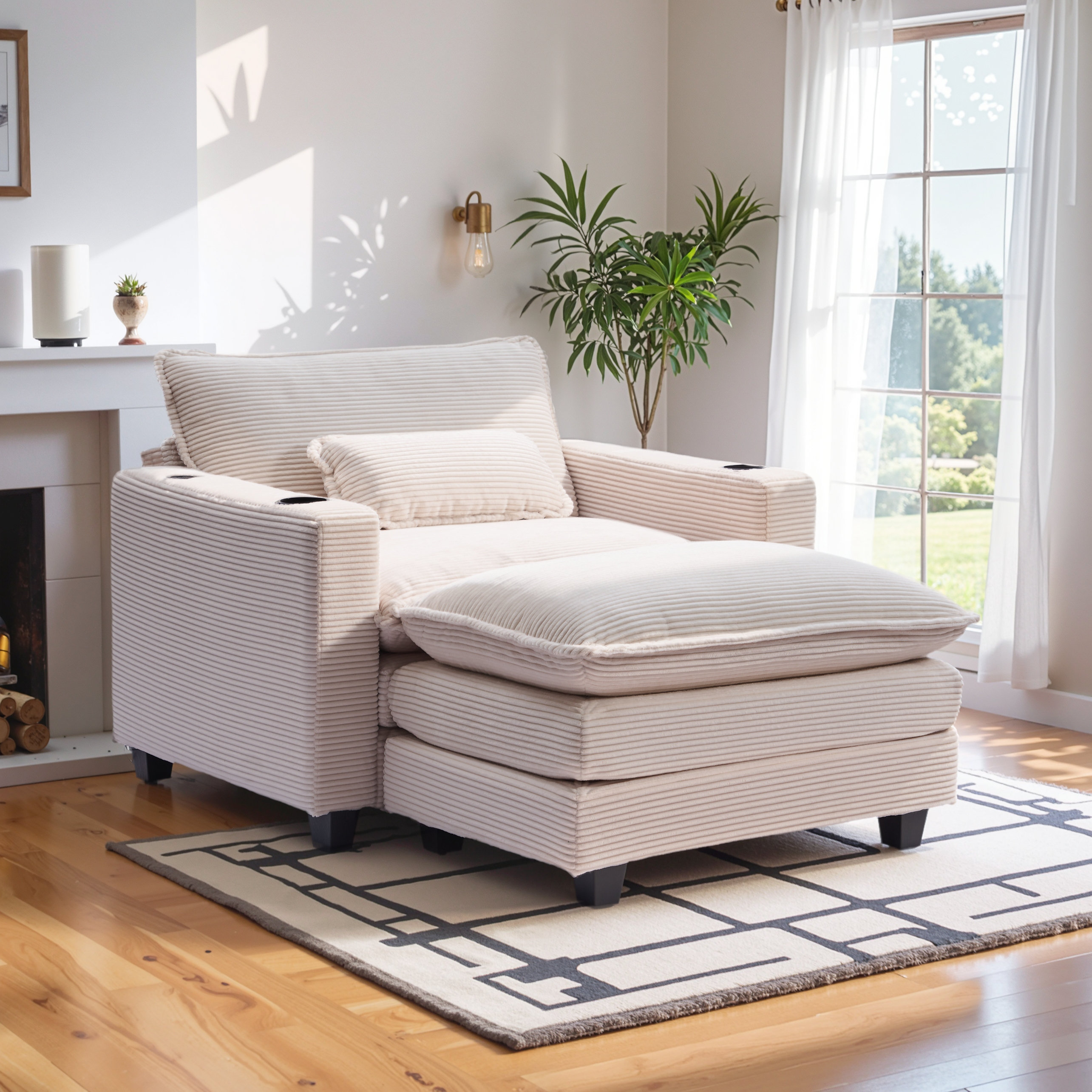 Mercer41 Corduroy Oversized Chair With Ottoman - 41" W Comfy Accent ...