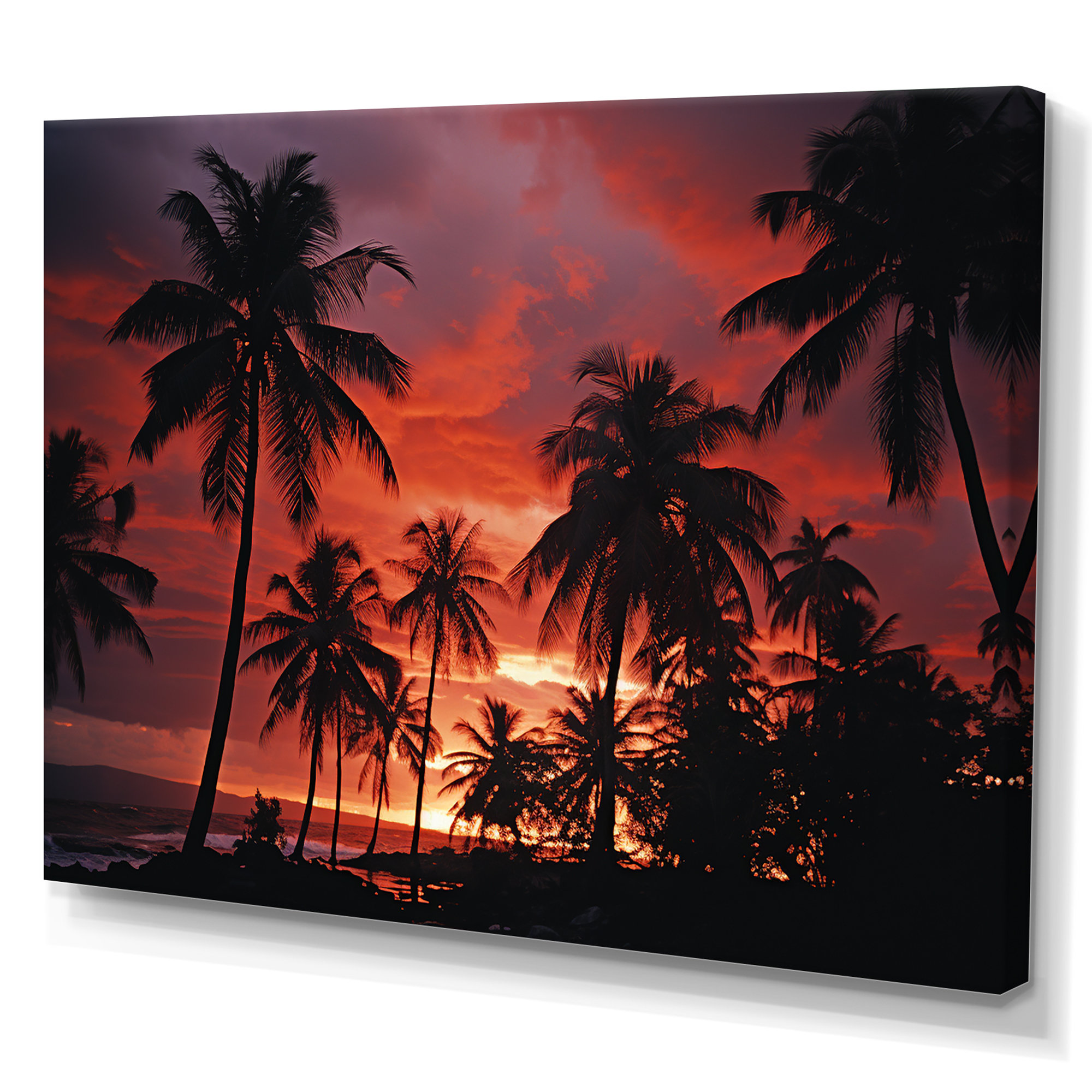 Design Art Palm Tress By The Sea At Sunset On Canvas Print | Wayfair