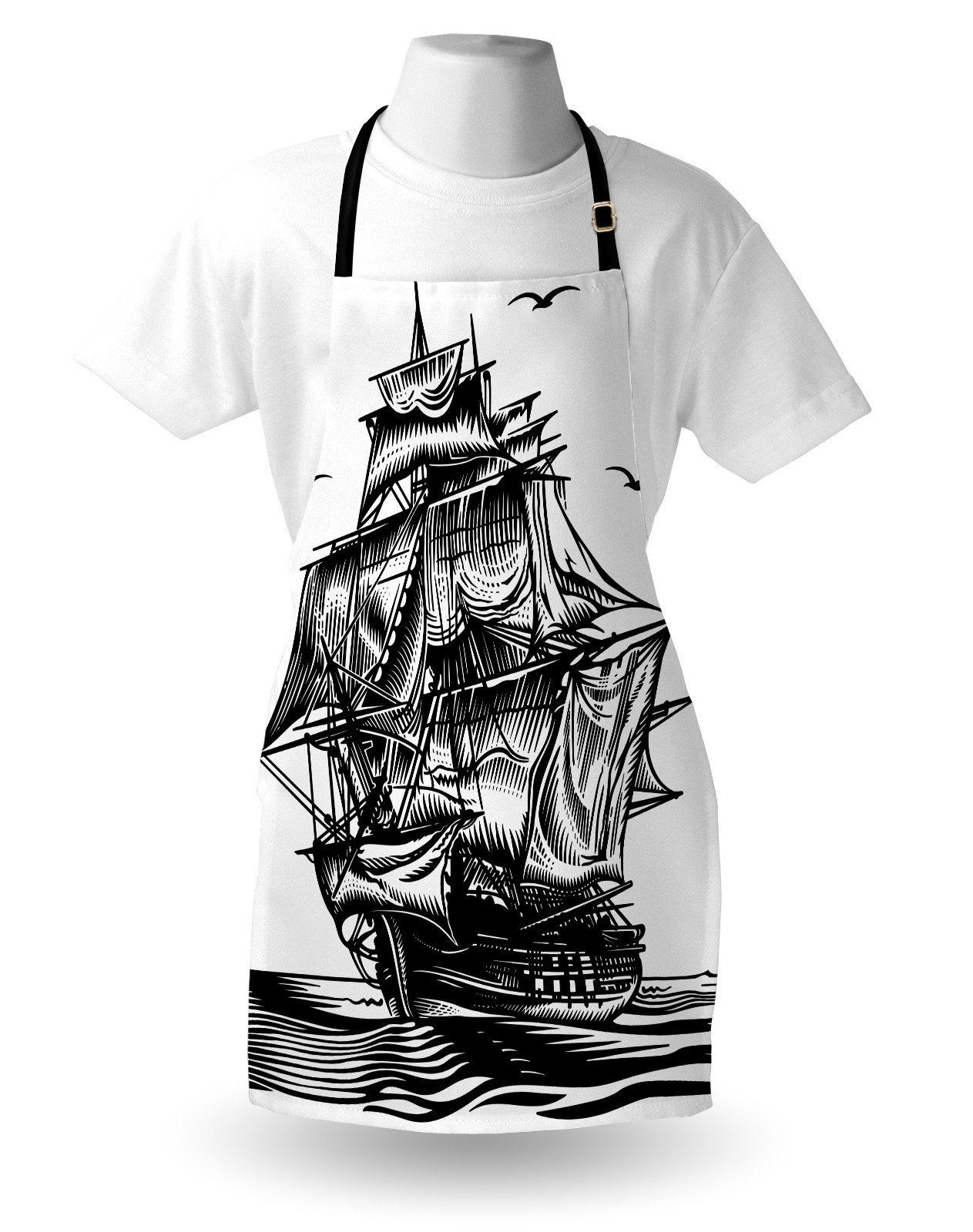 East Urban Home Pirate Ship Apron Unisex, Nautical Line Art, Adult Size ...