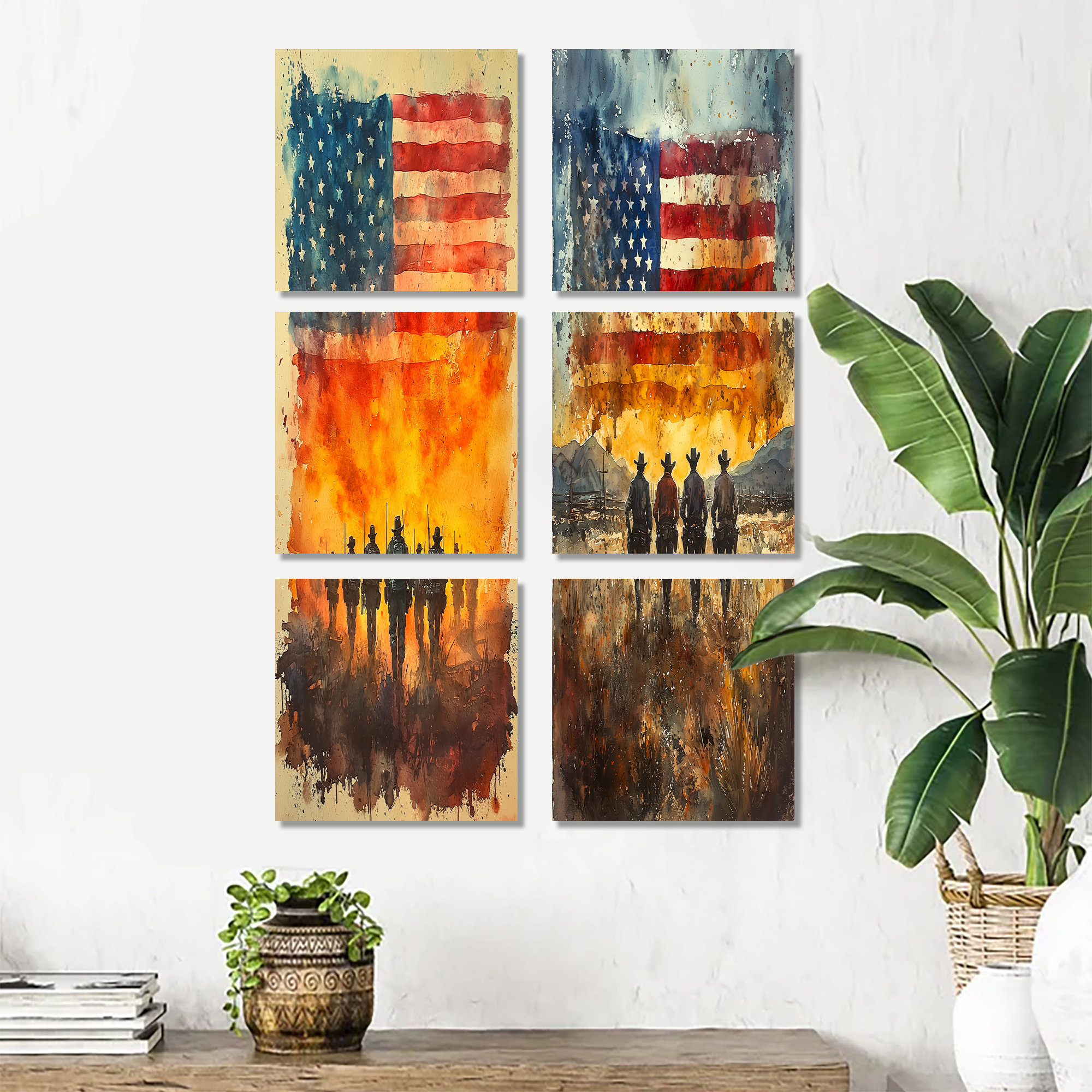 Lark Manor™ California Gold Rush Cowboys And Usa Flag - Landscapes ...