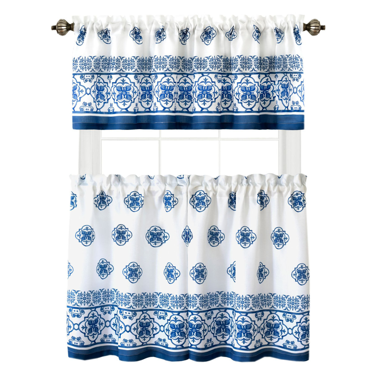 Charlton Home® Guven 3-Piece Kitchen Curtain Tier Set & Valance | Wayfair