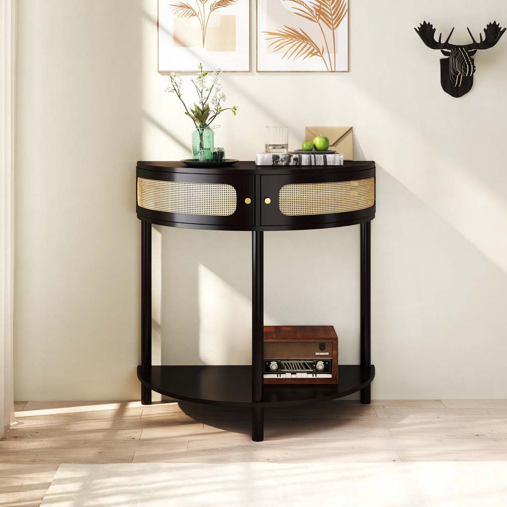 Latitude Run® Wave-Pattern Console Table with 2 Storage Drawers and ...