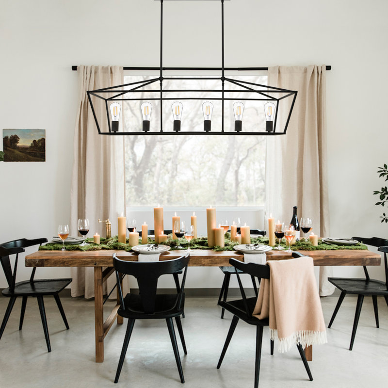 Gracie Oaks Reede 6 - Light Matte Black Square/Rectangle Pendant | Wayfair