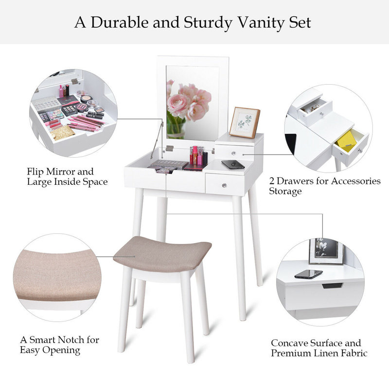 Wrought Studio™ Kieron Vanity Set with Mirror & Reviews | Wayfair