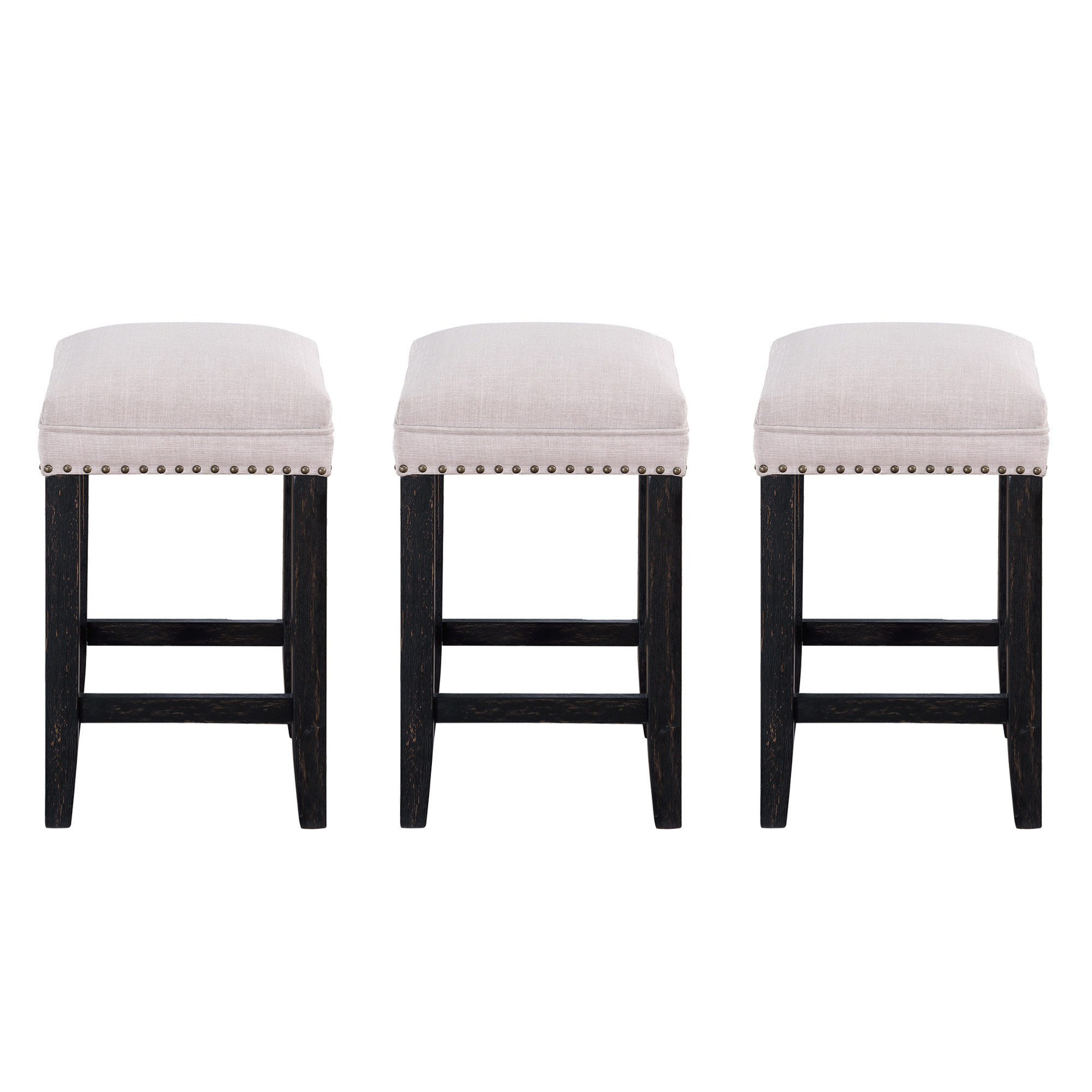 Lark Manor Set Of 3,fabric Upholstered Nailhead Trim Stools,beige - Wayfair Canada