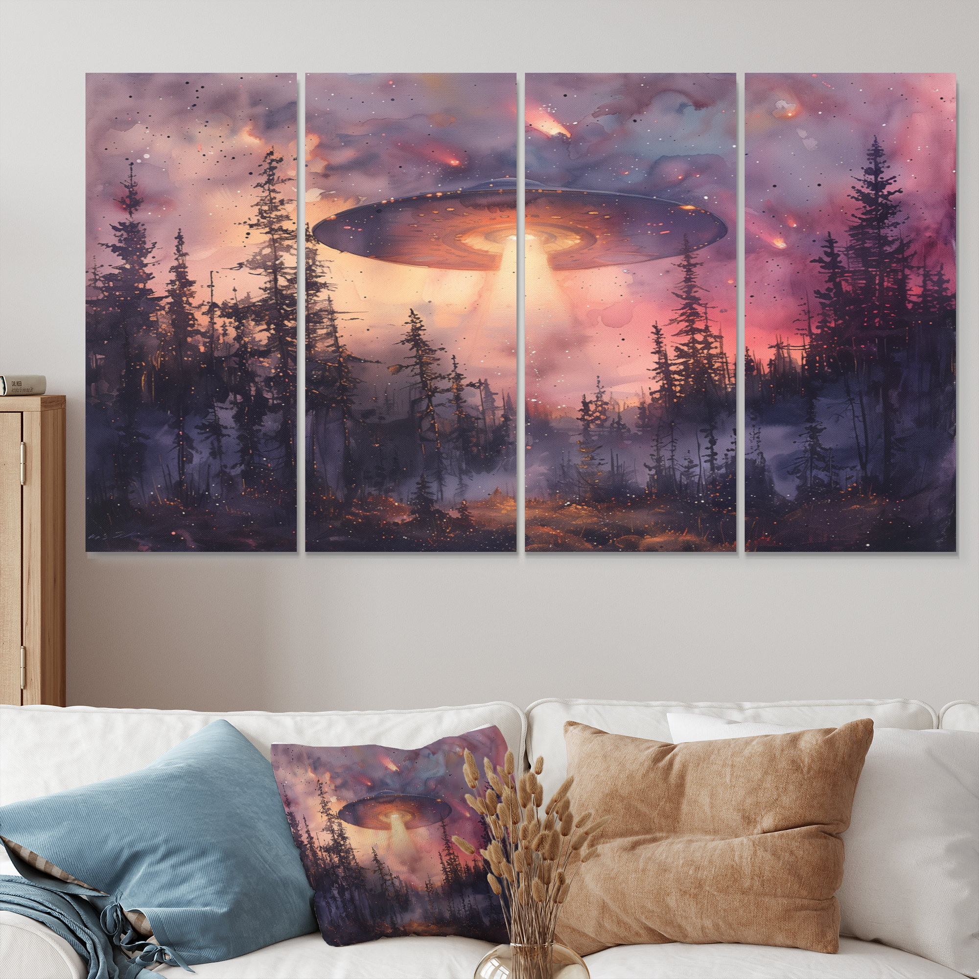 August Grove Purple Pink Cosmic Encounter Ufos - Ufos Wall Art Print ...