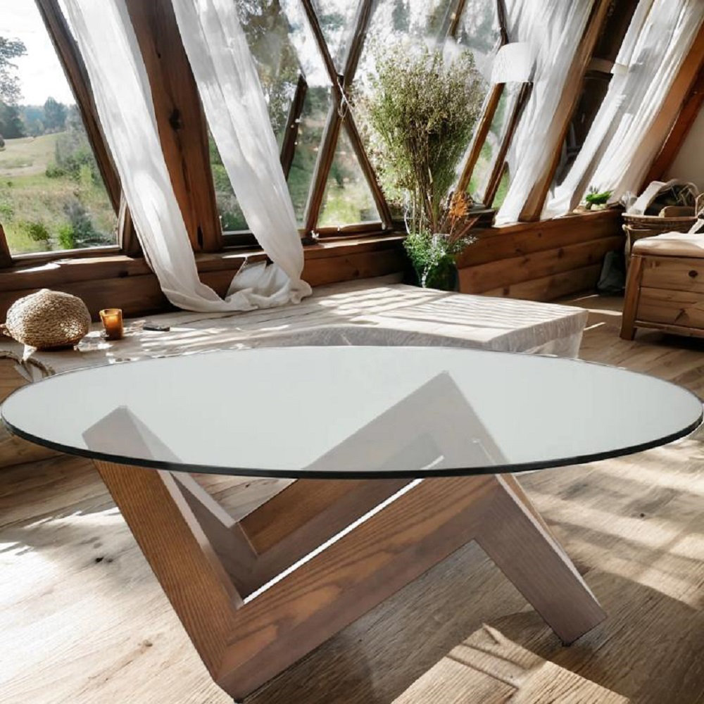 Brayden Studio® Coma Coffee Table Glass Top With Walnut Base | Wayfair