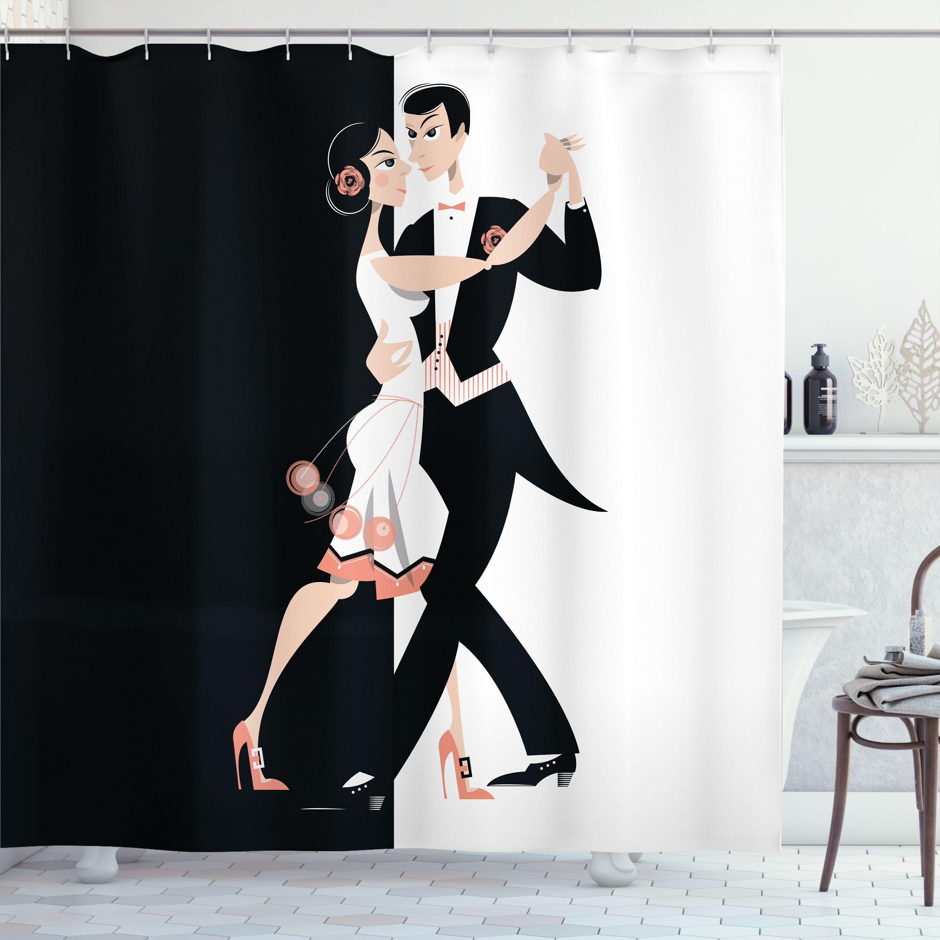 George Oliver Vintage Shower Curtain Dancing Couple Characters White ...