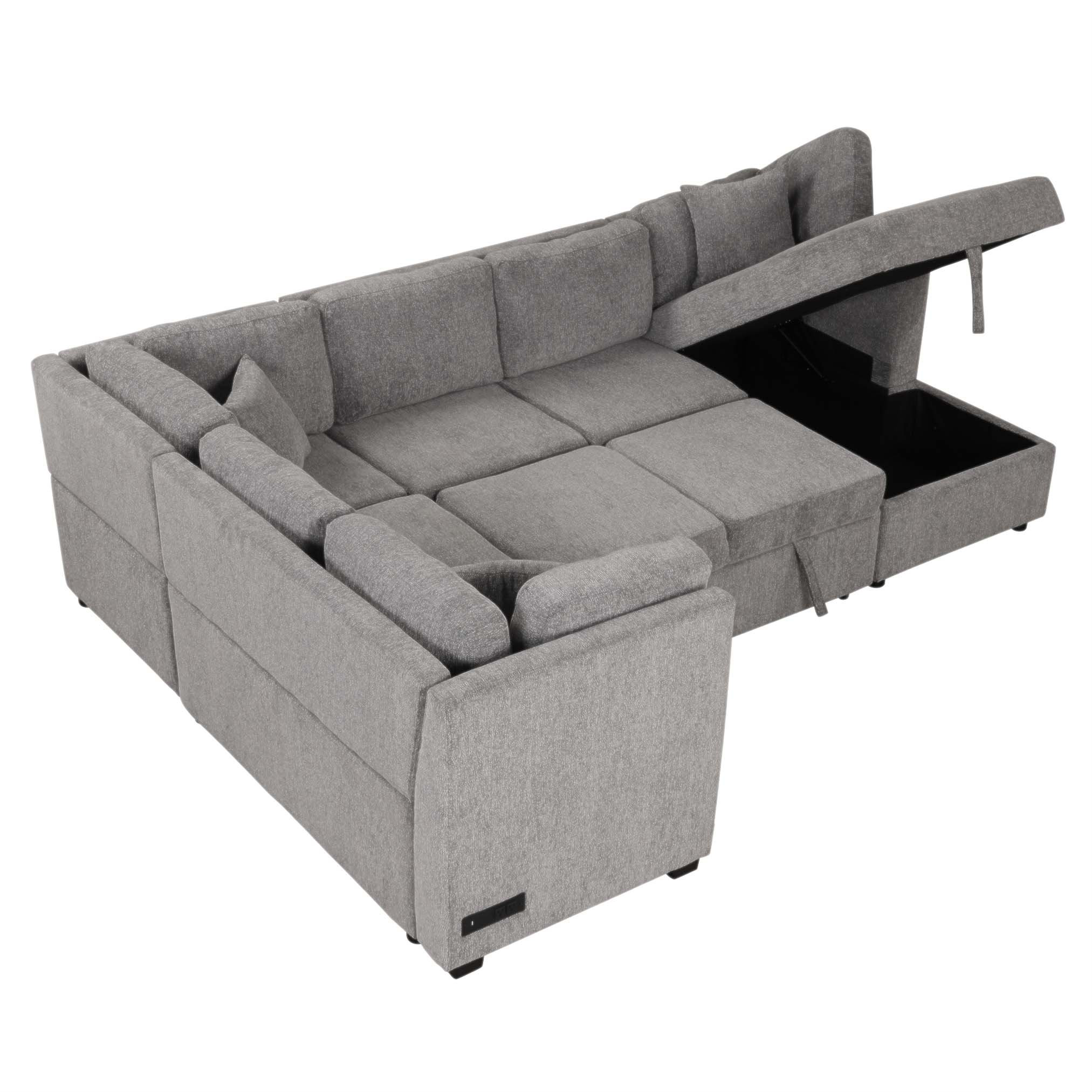 Latitude Run® 108.6 Inch U-Shaped Sectional Sofa Bed With Storage, USB ...