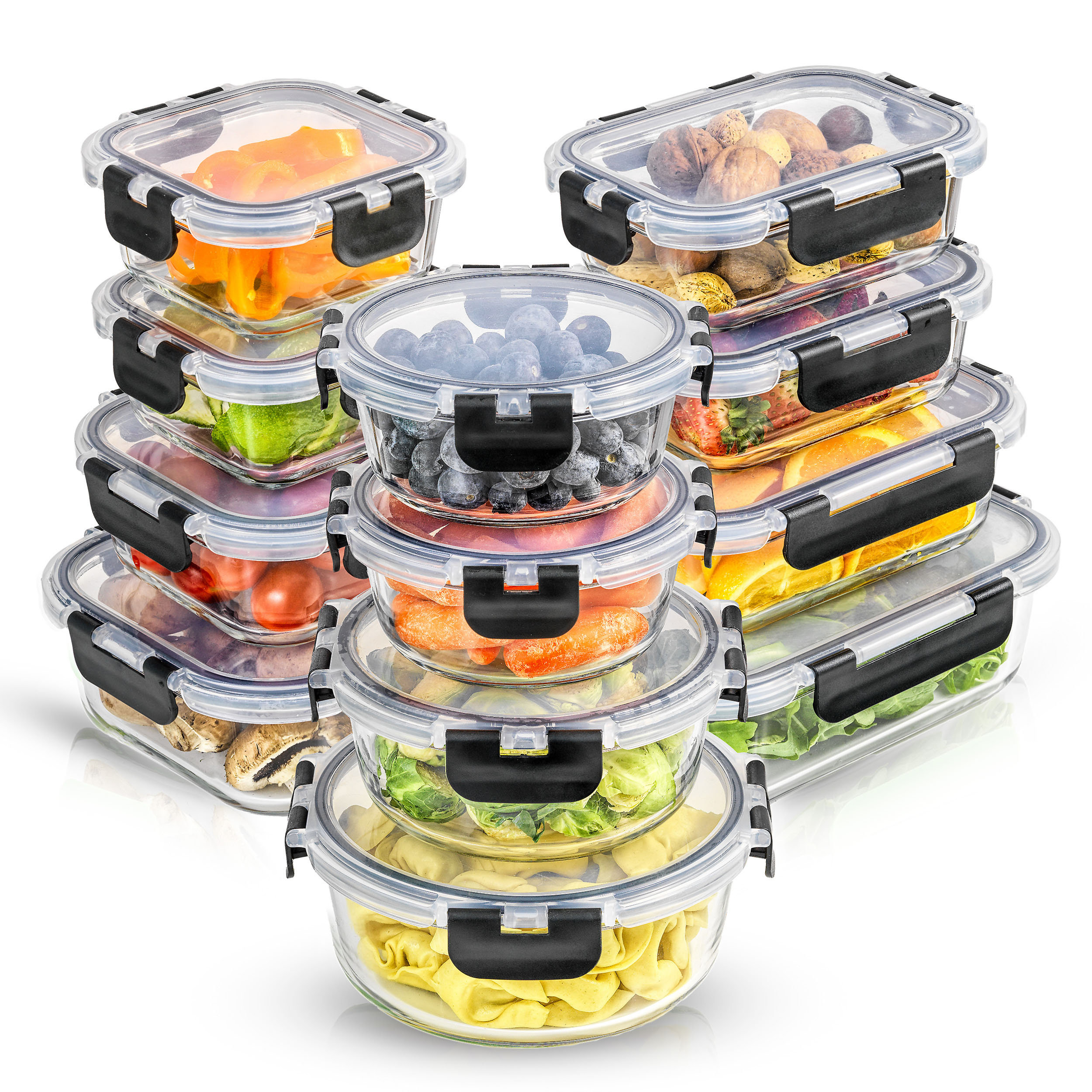 JoyJolt 24-Piece Glass Storage Container Kitchen Food Storage Set with ...