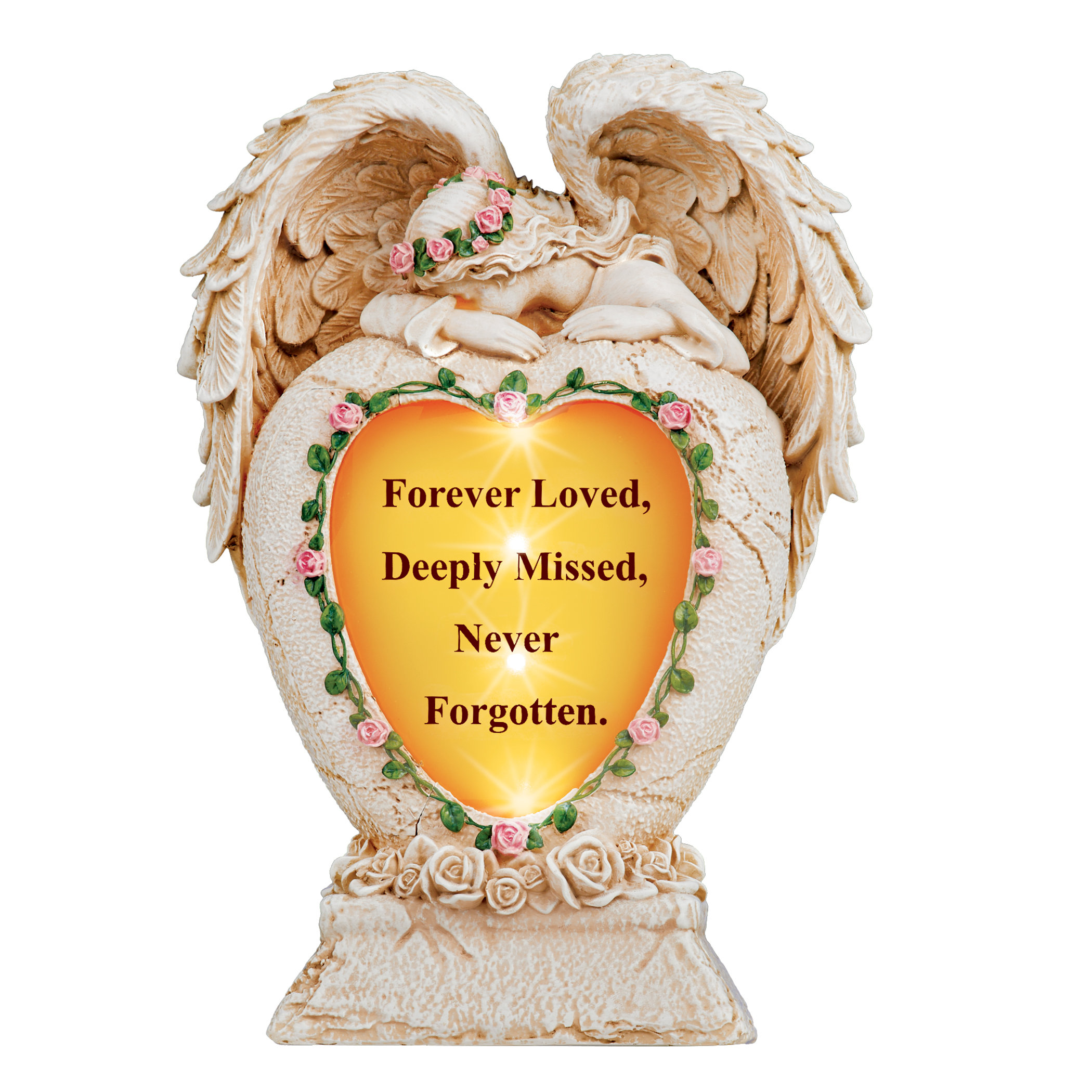 Trinx Solar Powered Grieving Angel Stone Heart Memorial Statue | Wayfair