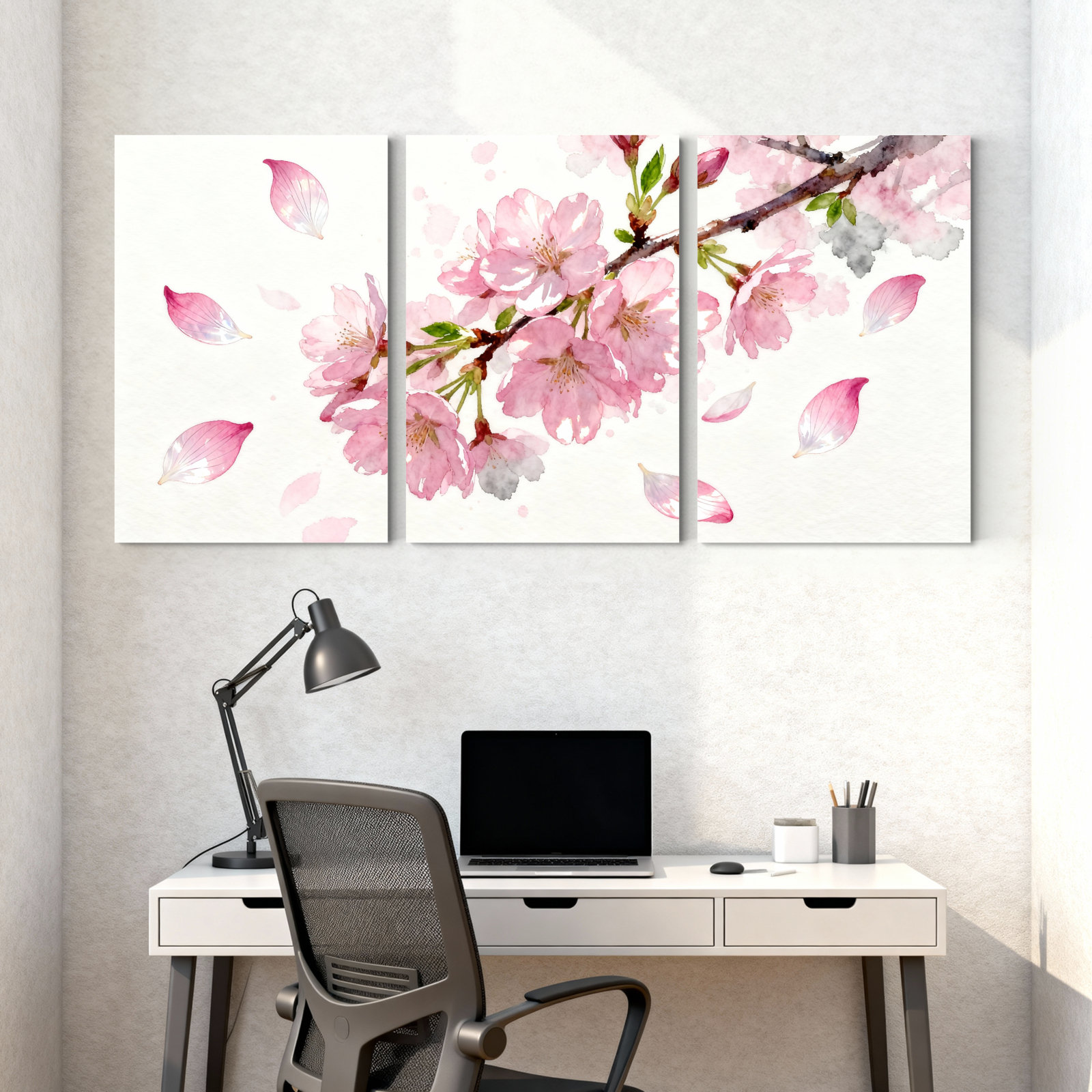 Winston Porter Cherry Blossom Floral Canvas Wrapped Wall Art Oil Painting Print Set of 3 | Wayfair
