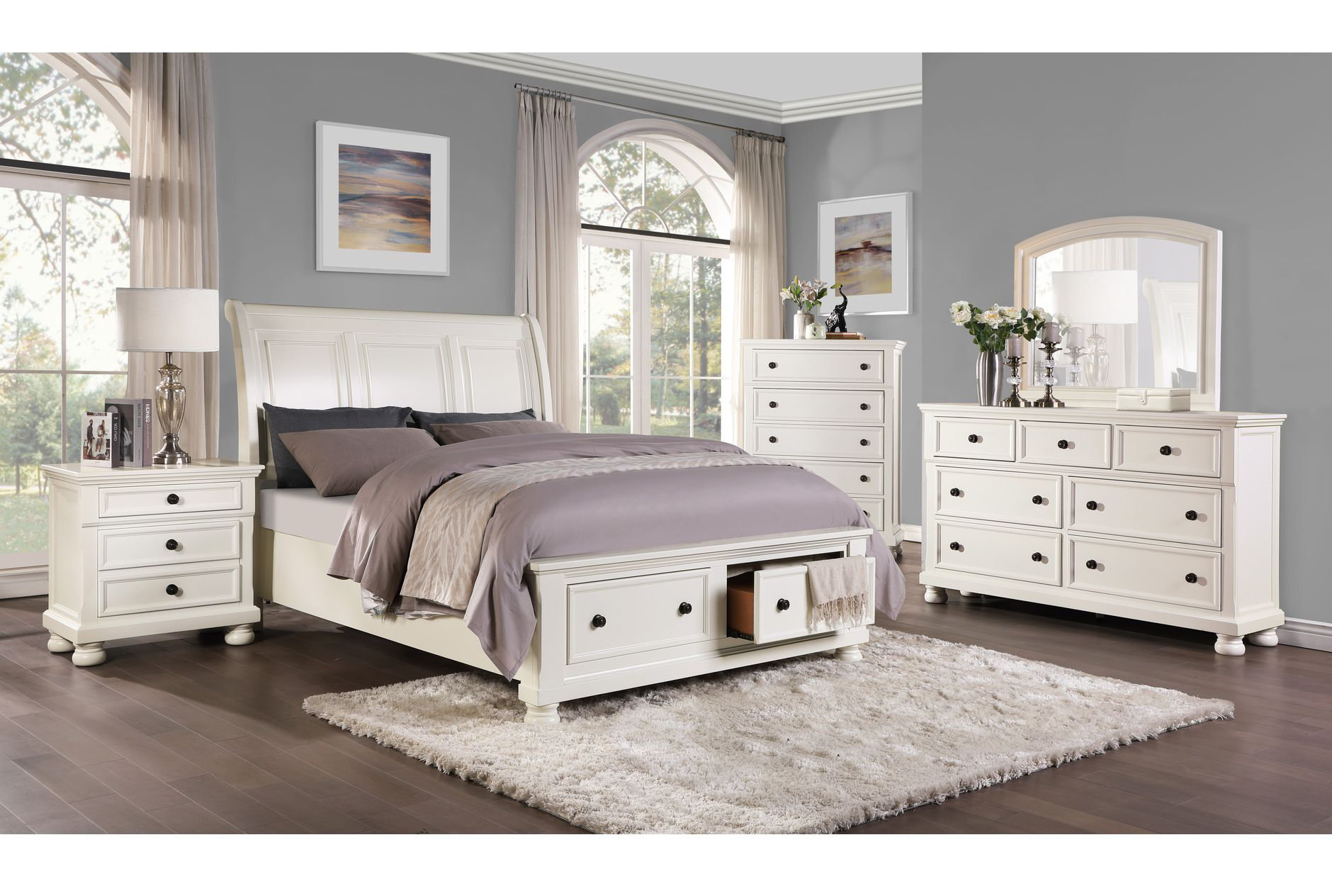 Darby Home Co Anahat Cyb White Sleigh Bedroom Set 5&1 | Wayfair