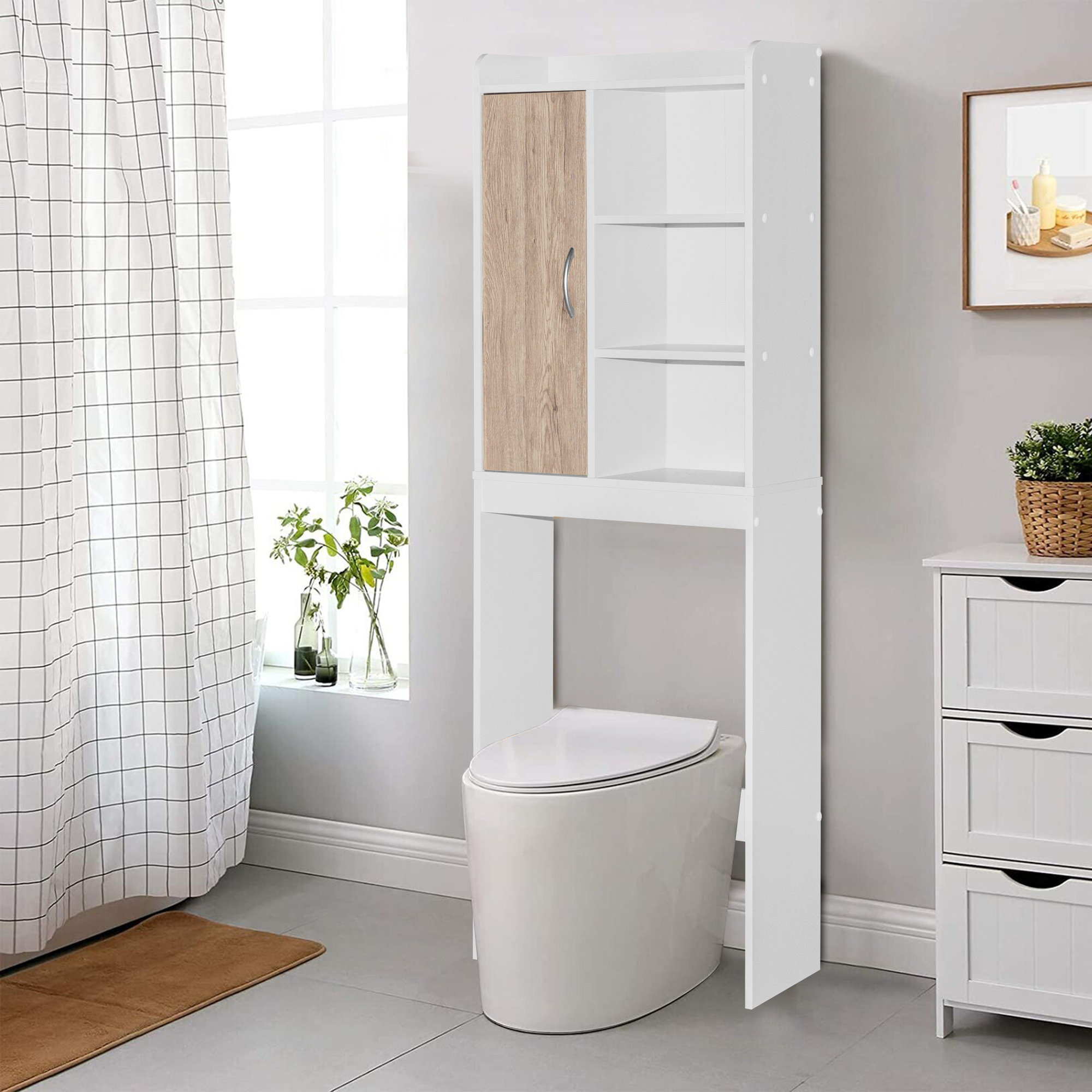 Ebern Designs Tashari 23.5" W x 67" H x 9.45" D over-the-Toilet Storage ...