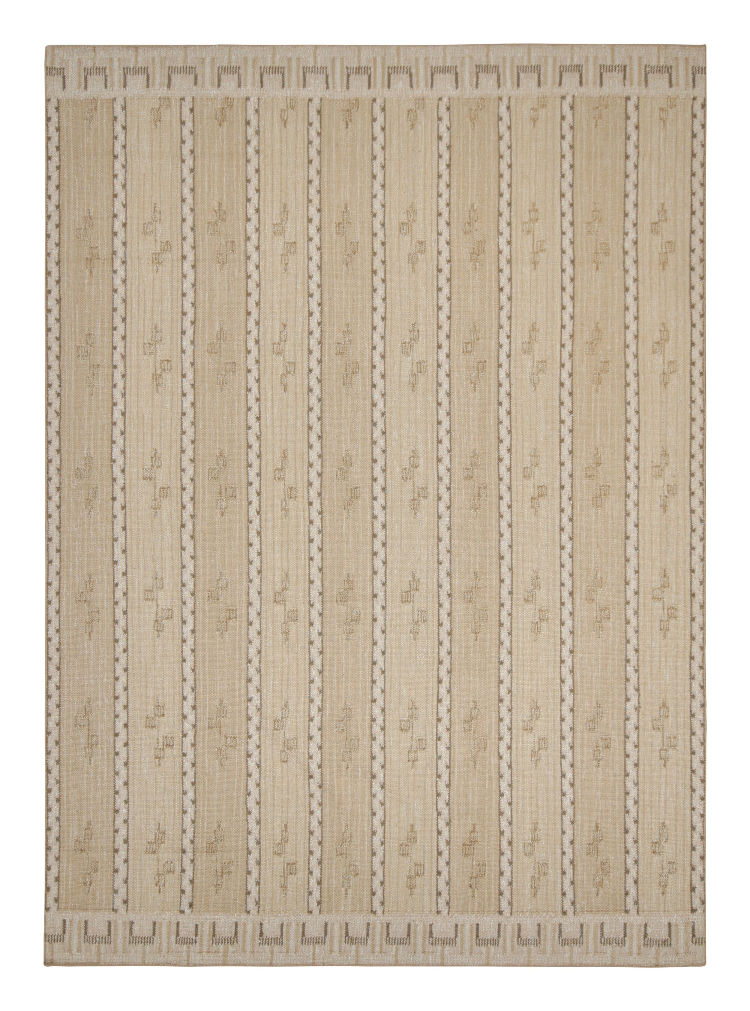 Rug & Kilim’S Scandinavian Style Rug, Peach With Beige-Brown Geometric ...
