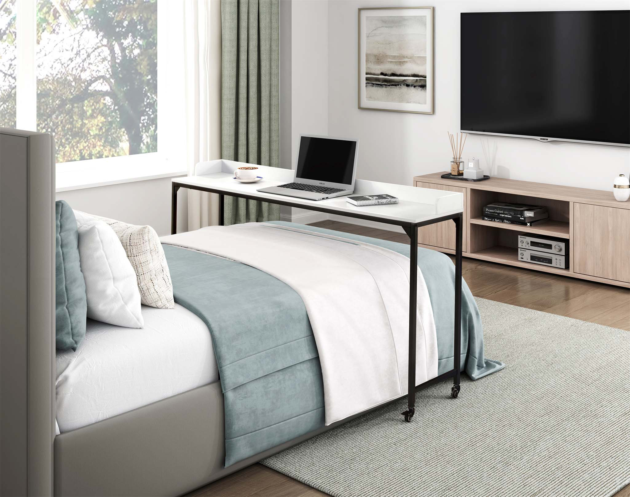 Latitude Run® Adjustable Height Over The Bed Desk With Casters ...