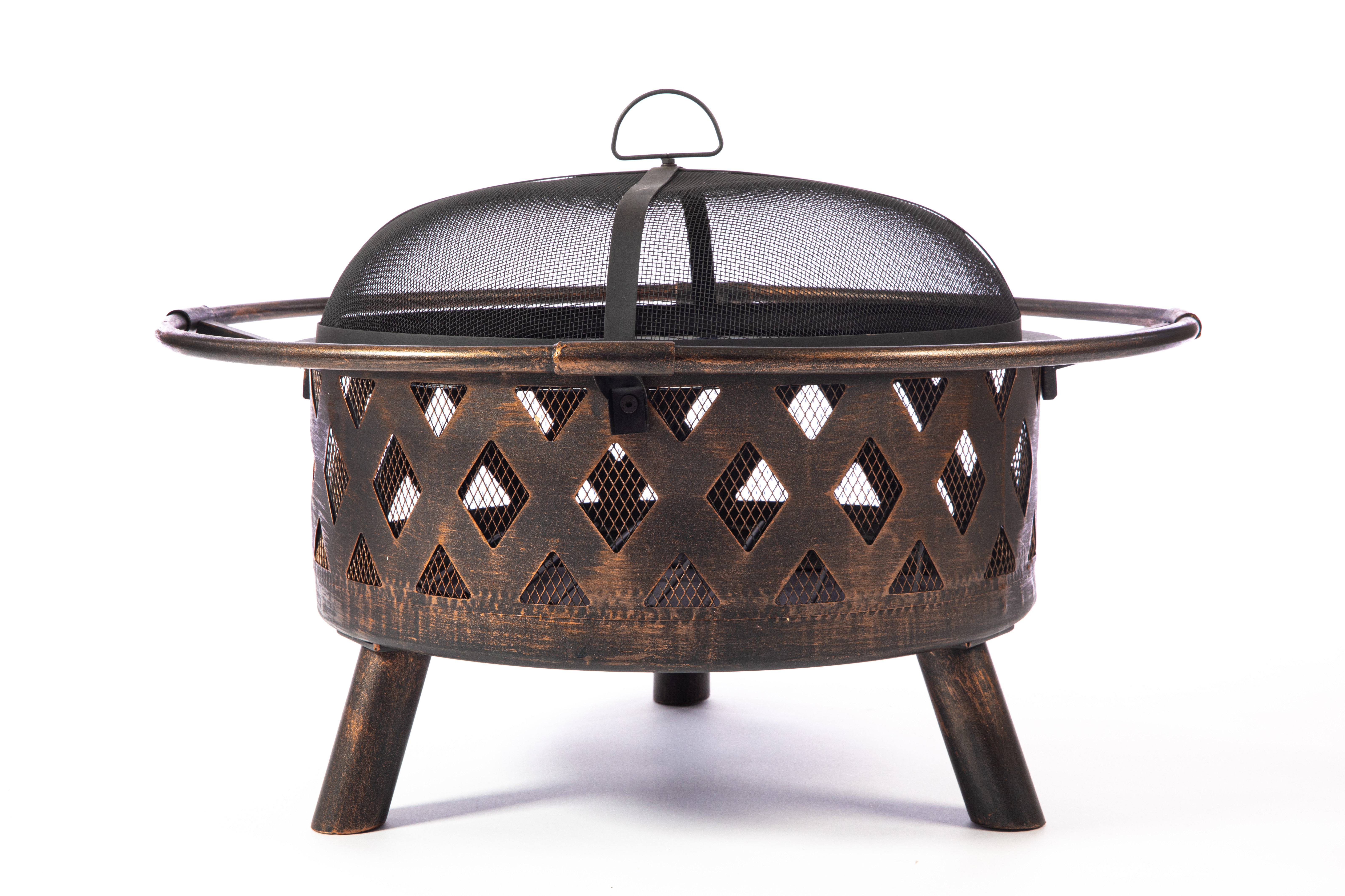 Red Barrel Studio® Round Wood-Burning Bronze Finish Steel Fire Pit with ...