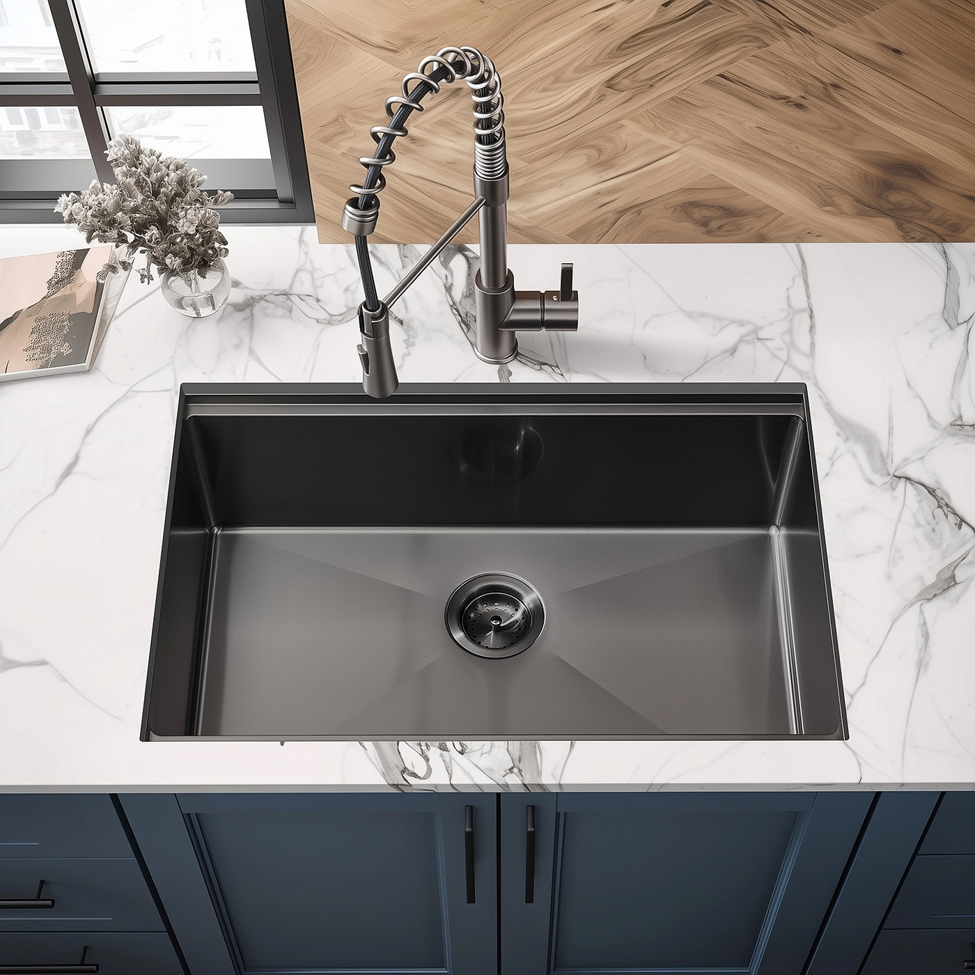 HEIMAO 28 Gunmetal Black Undermount Workstation Kitchen Sink-28 X 18 ...