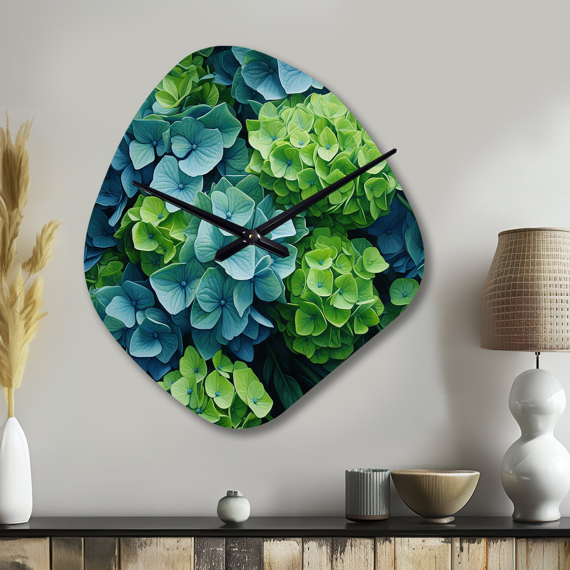 Design Art Green Blue Hydrangea Emerald Blooms - Nebula Shape Green ...