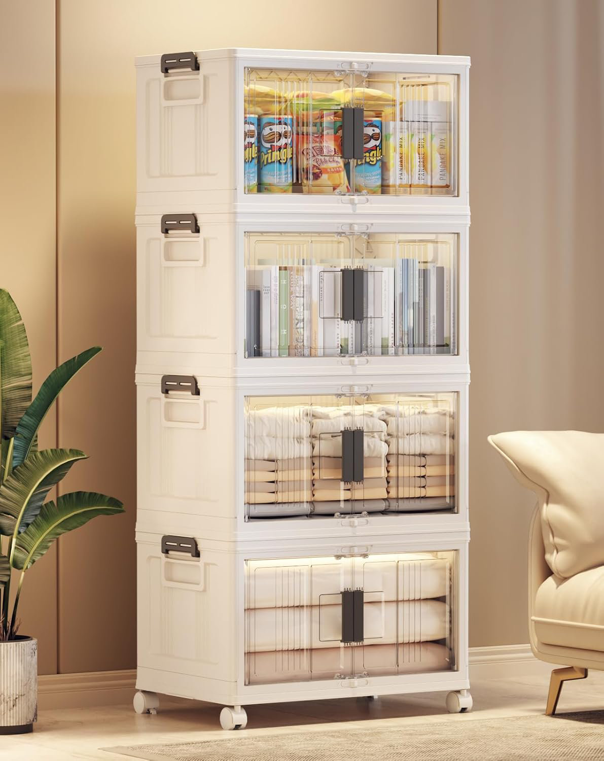 Rebrilliant Stackable Storage Bins with Lids, Collapsible Storage Boxes ...