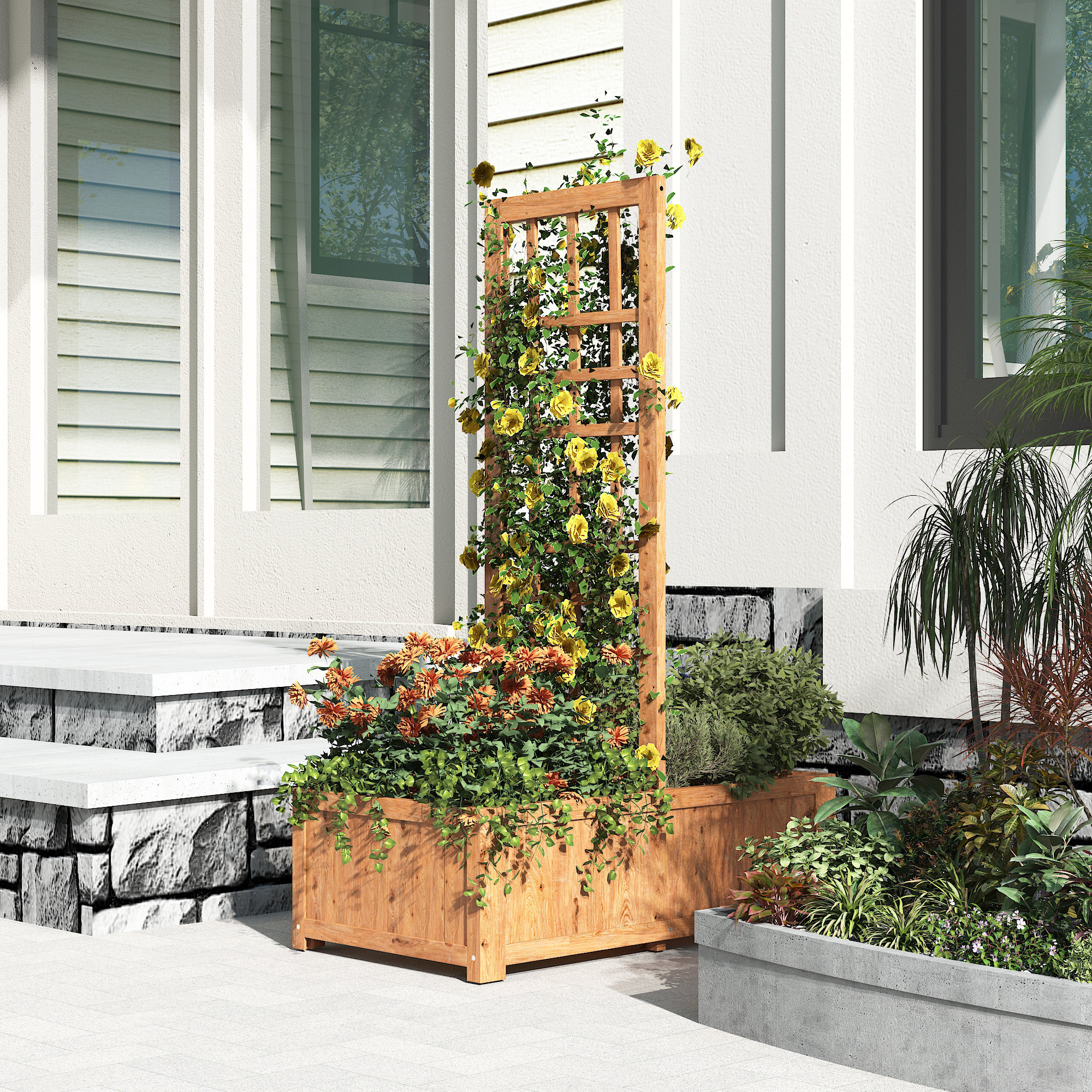 Arlmont & Co. Wood Planter Raised Garden Bed With Trellis, 45 Inch ...