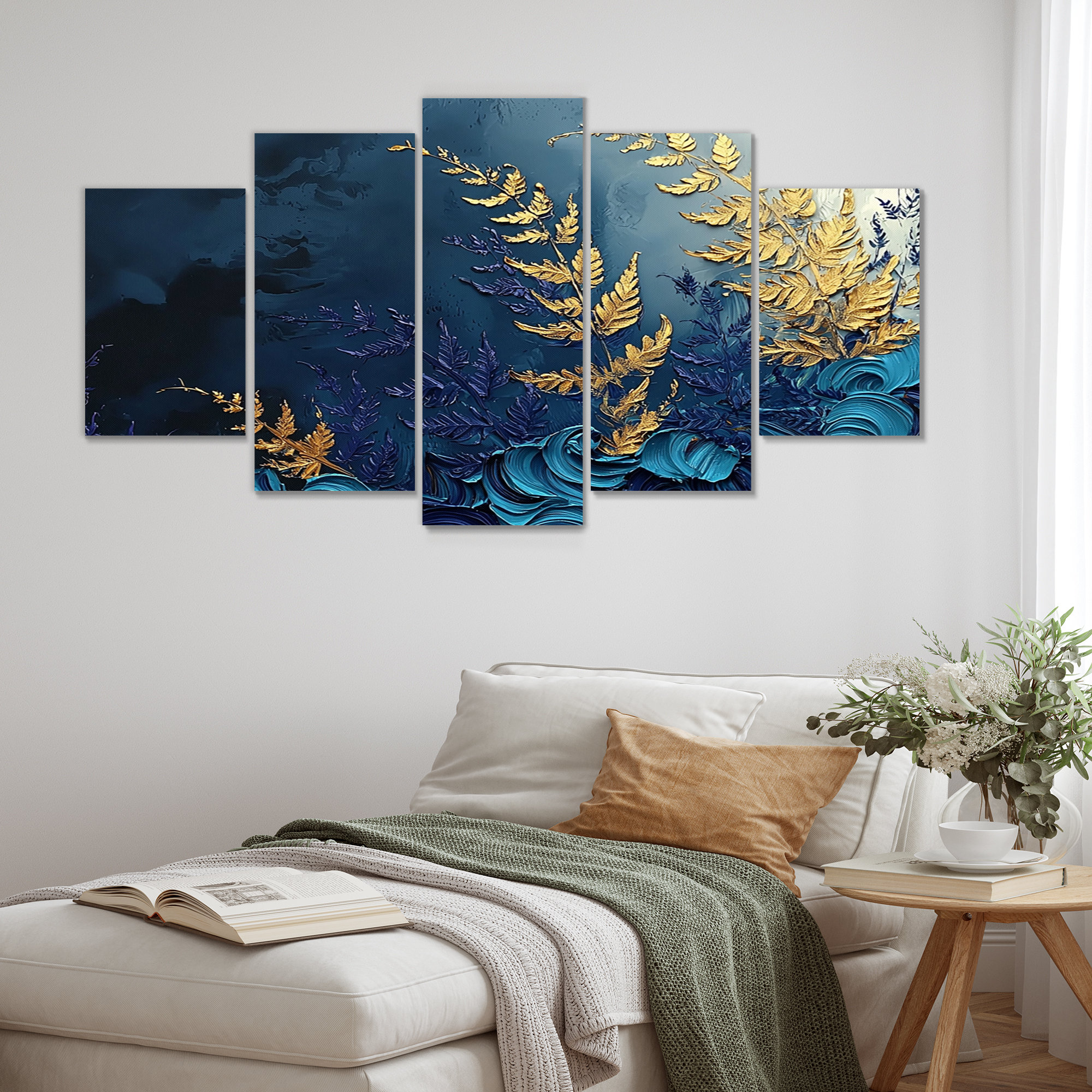 House of Hampton® Gold And Blue Ferns Moonlit Fronds I - Ferns Wall Art ...