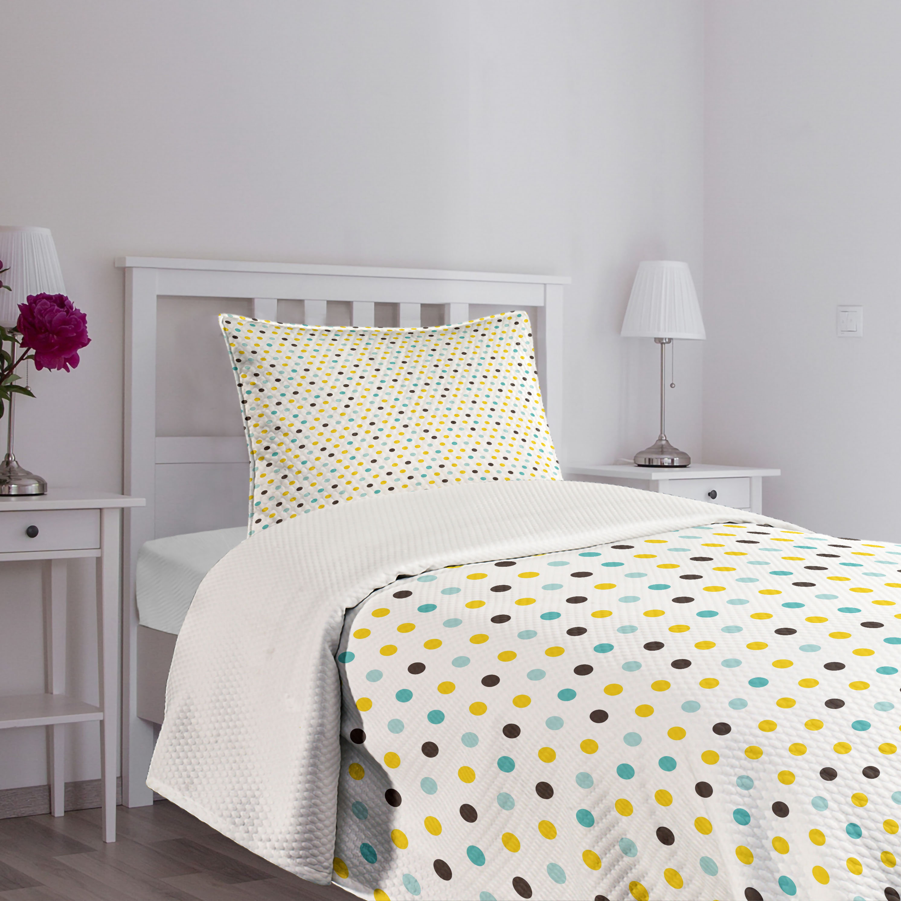 Ambesonne Retro Bedspread Set Polka Dots Rounds Retro Mint Green ...