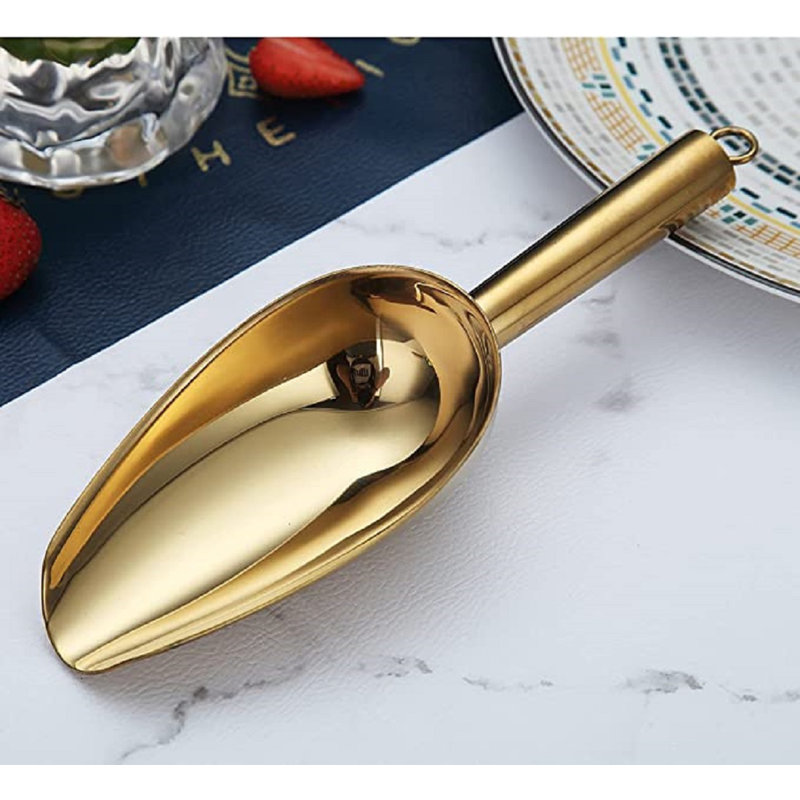 Mercer41 Stainless Steel Gold Ice Scoop 6 Oz, Titanium Golden Plating ...