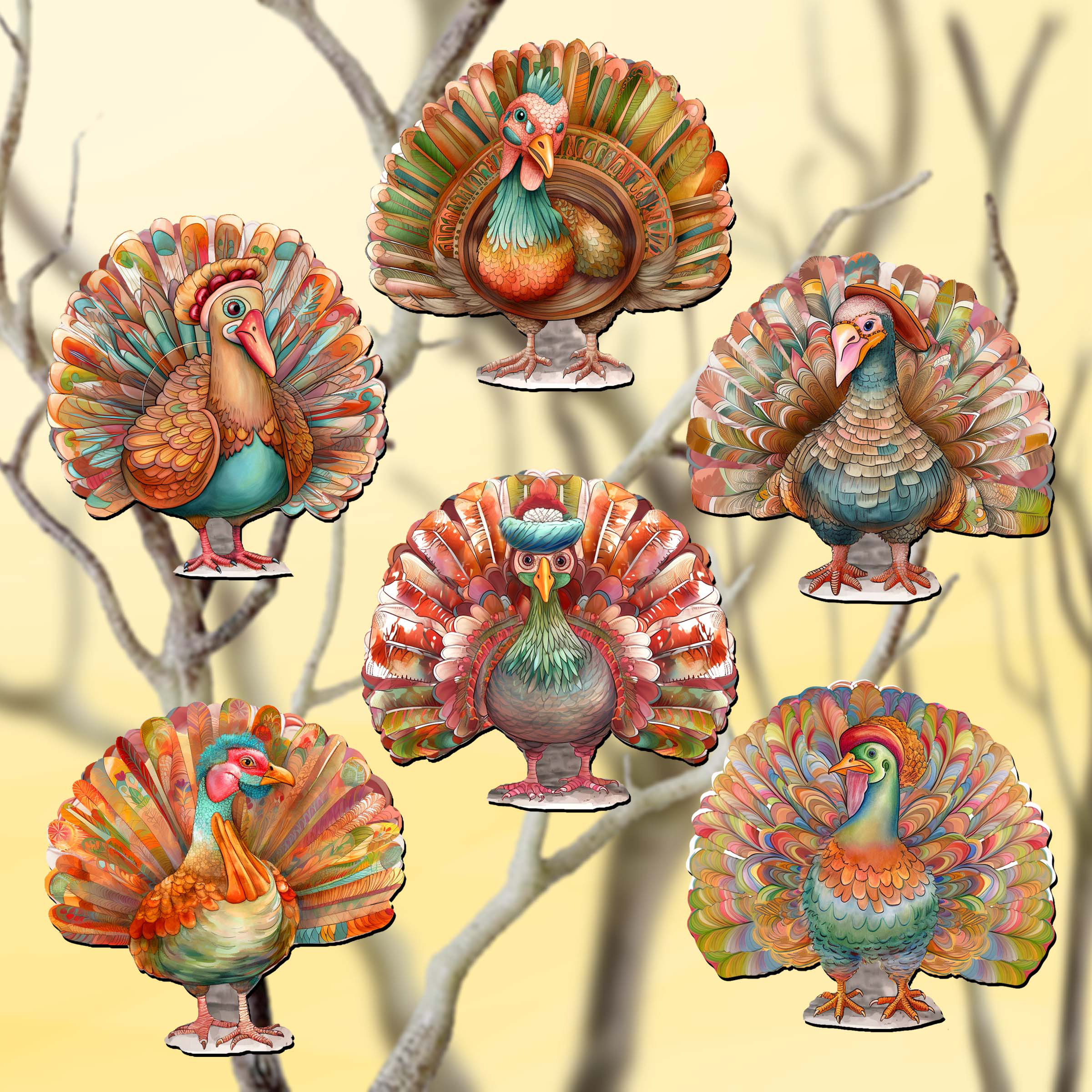 Designocracy 6 Piece Turkey Decorative Wooden Clip-on Ornaments by G ...