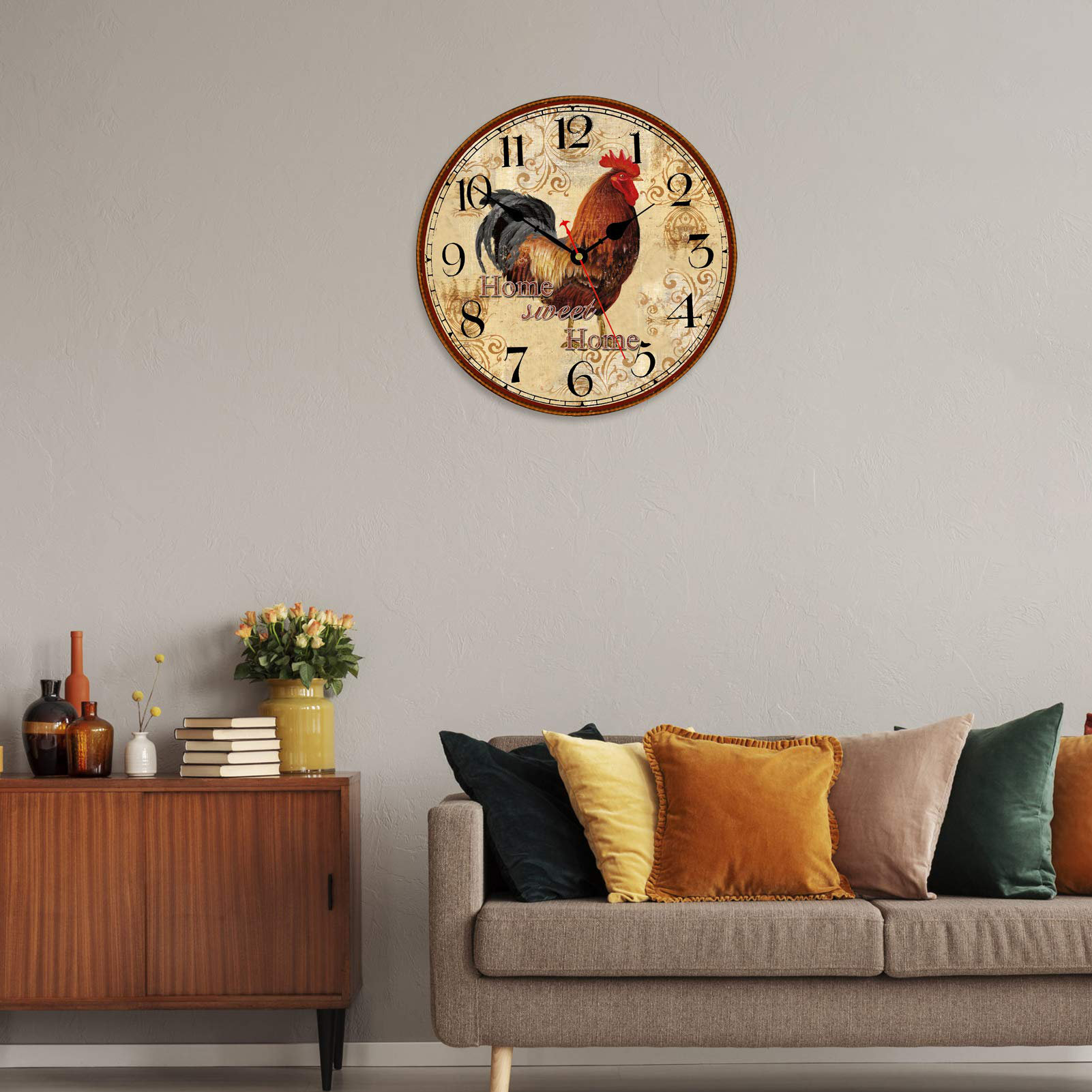 August Grove® 14 Inch Rustic Rooster Wall Clock Retro Silent Non ...