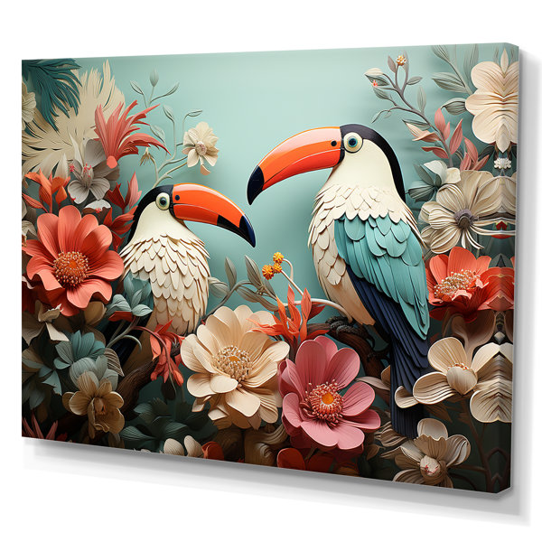 Red Barrel Studio® Blue And Pink Tropics Toucan Collage I - Toucan ...