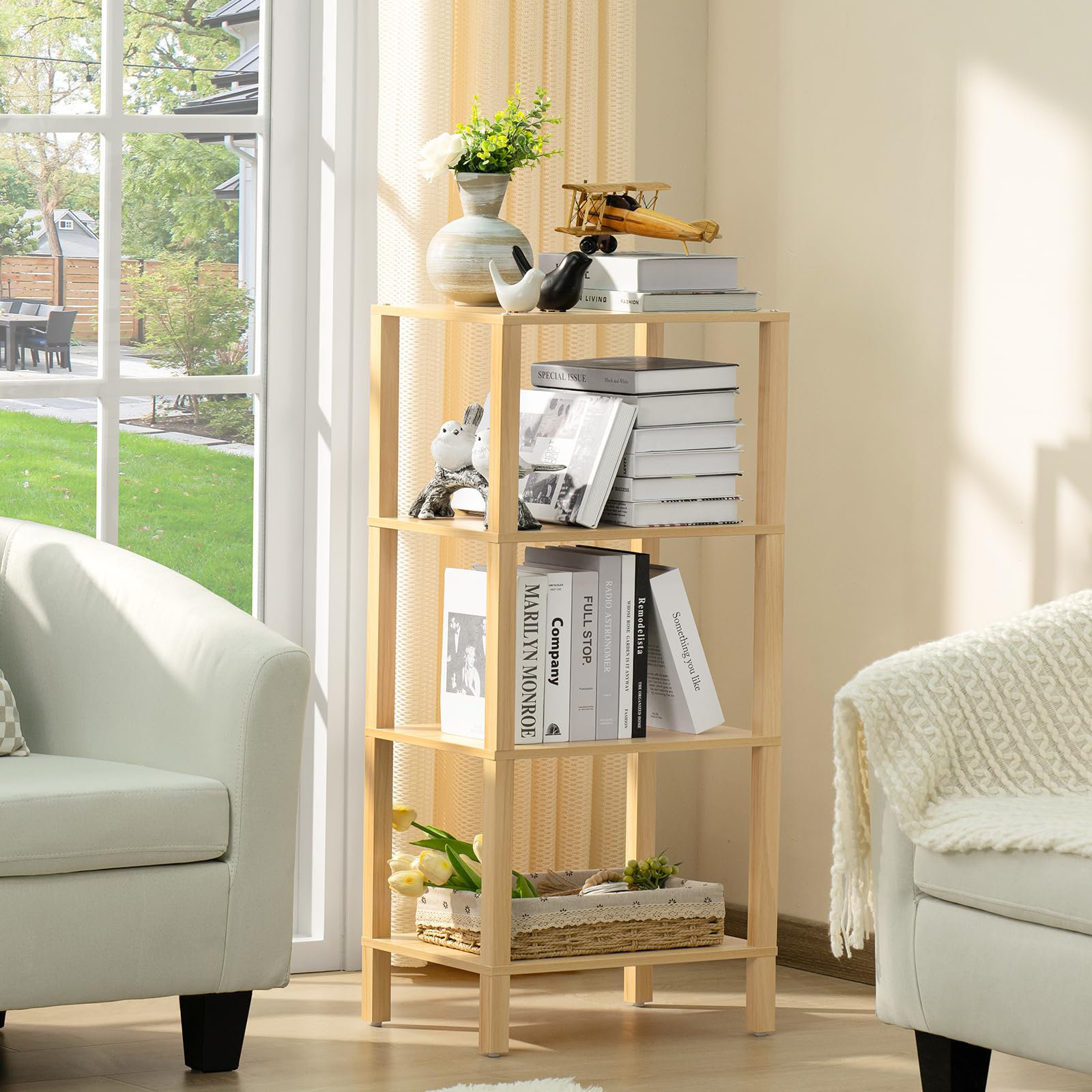 Millwood Pines Tall 4-Tier Wooden Bookcase For Small Spaces ...