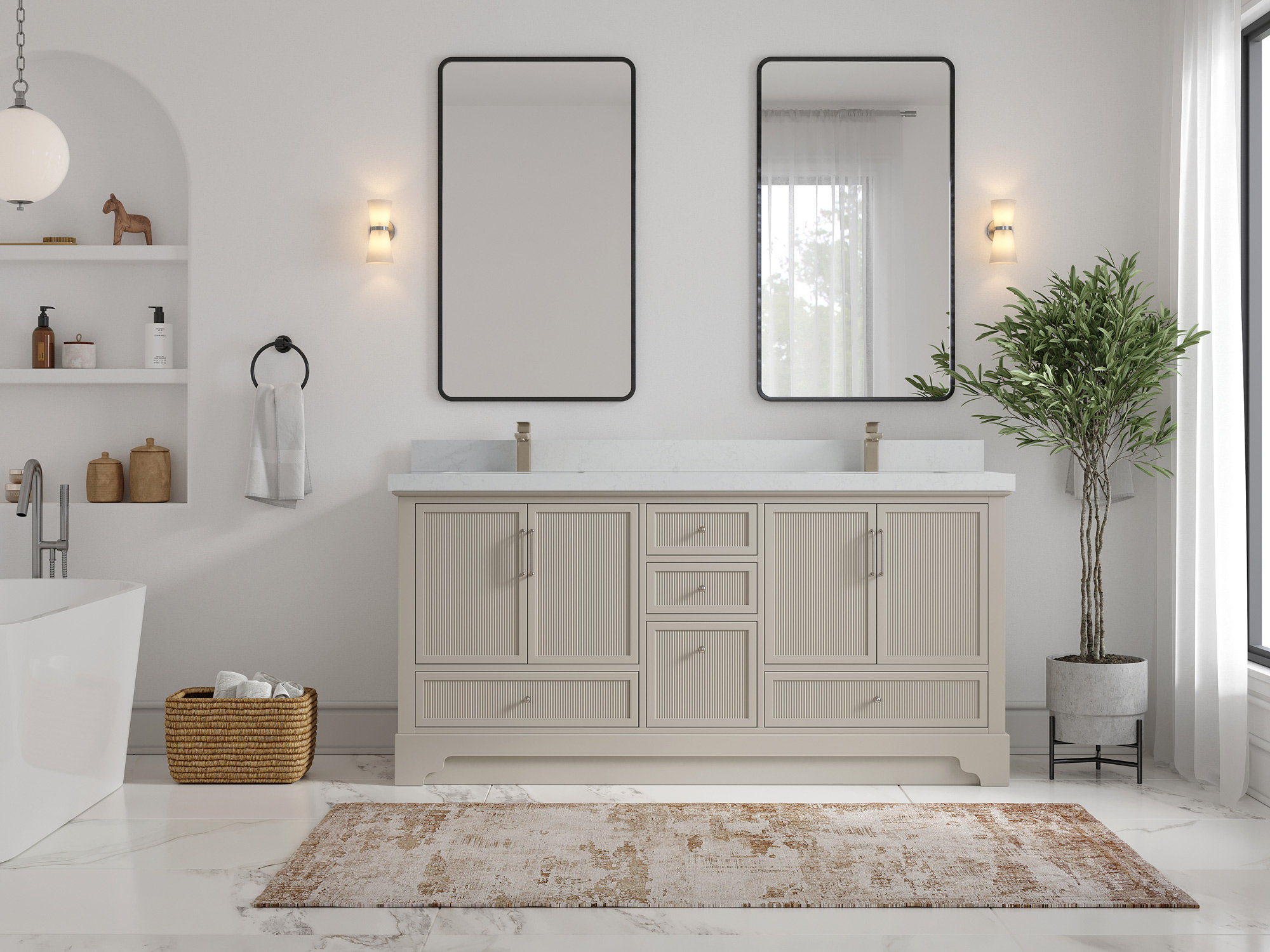 Wildon Home® Auliffe 72'' Free Standing Double Bathroom Vanity with Quartz Top (Knobs Option ...
