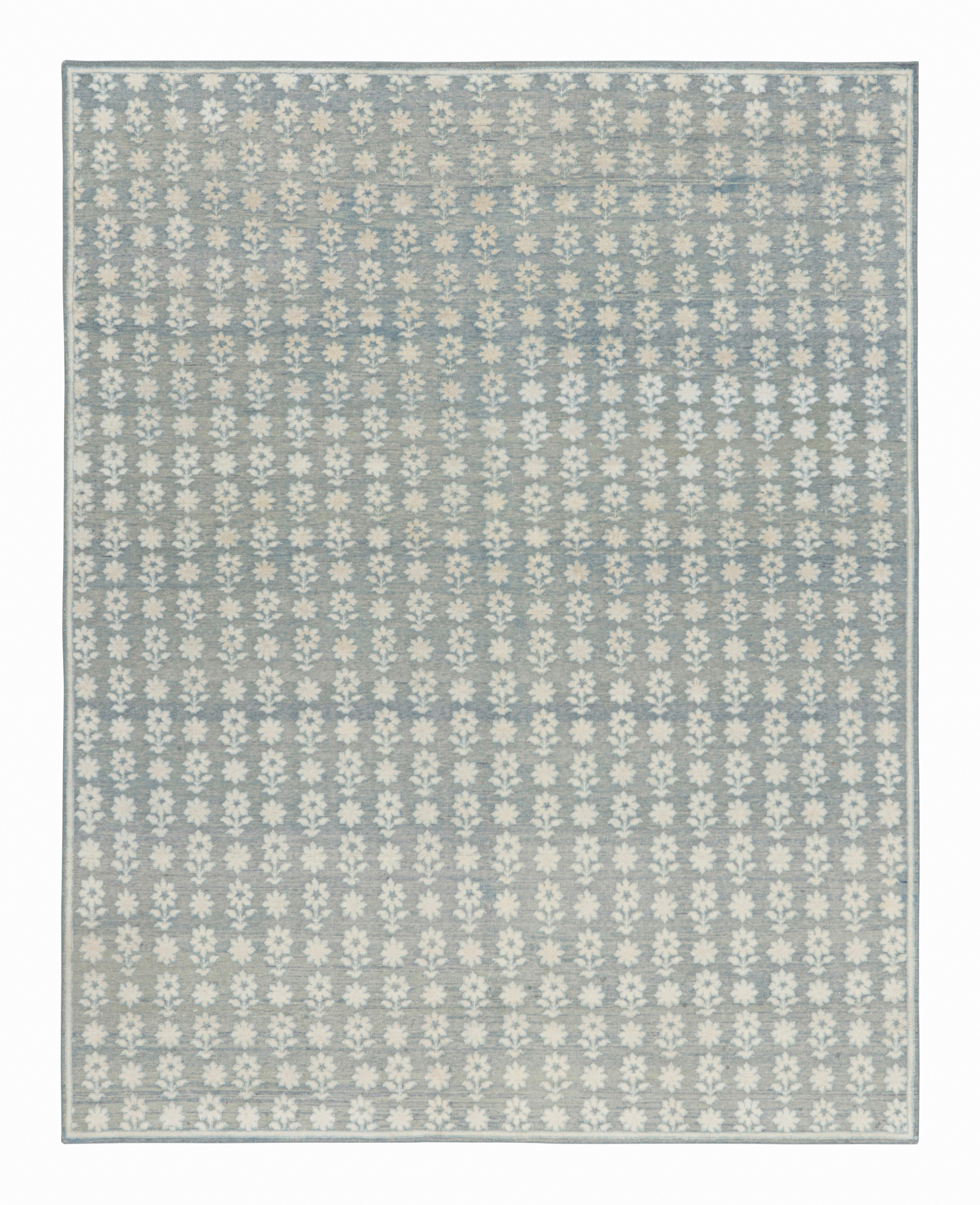 Rug & Kilim’S Modern Block Print Rug In Blue With White Floral Patterns ...