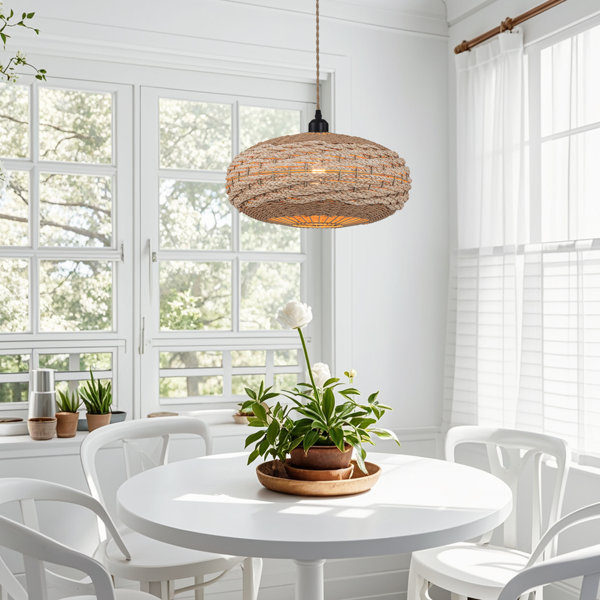 Bay Isle Home™ Palma 1-Light Two Tone Natural Woven Oval Pendant Light ...