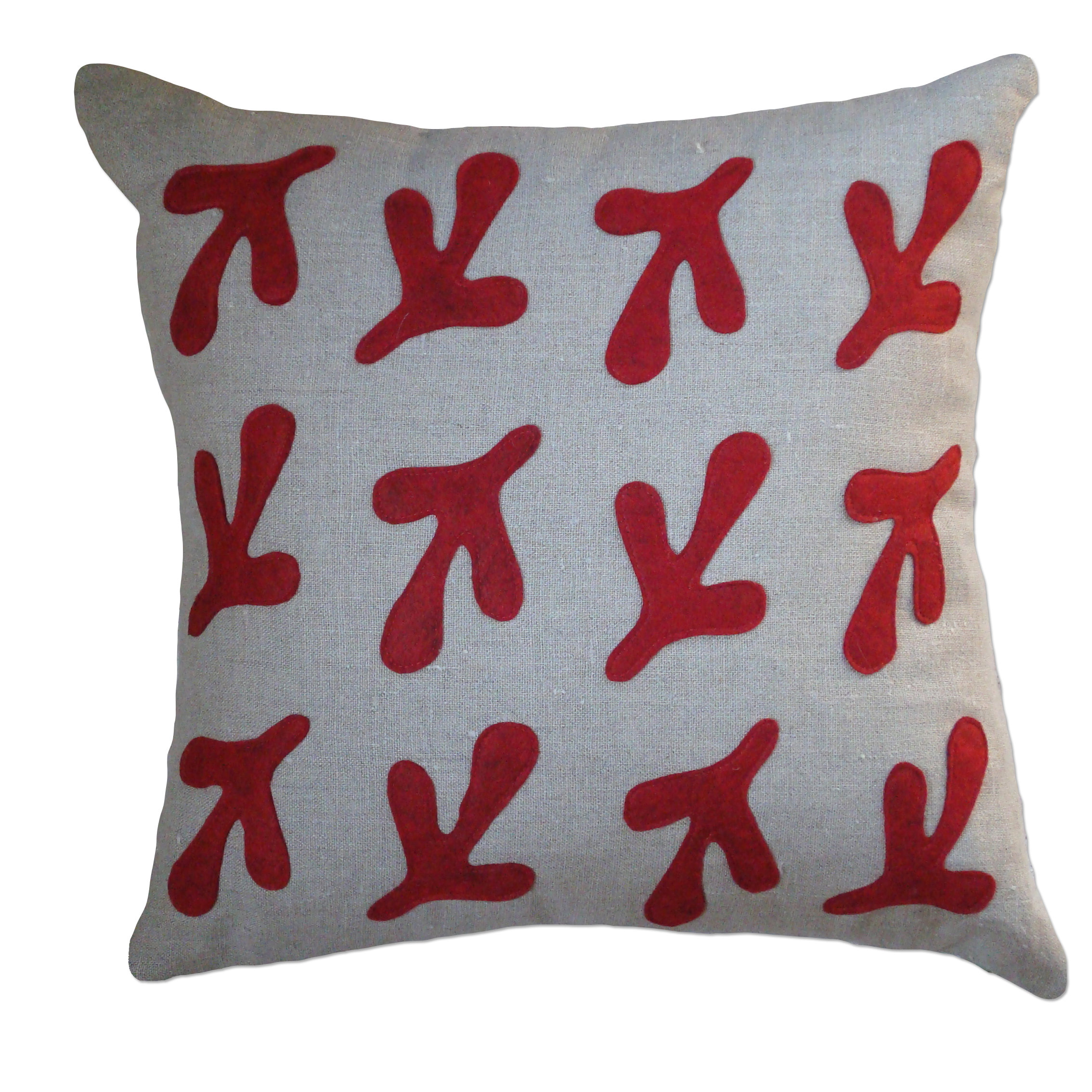 Balanced Design Applique Bird's Feet 100% Linen Throw Pillow Cover ...