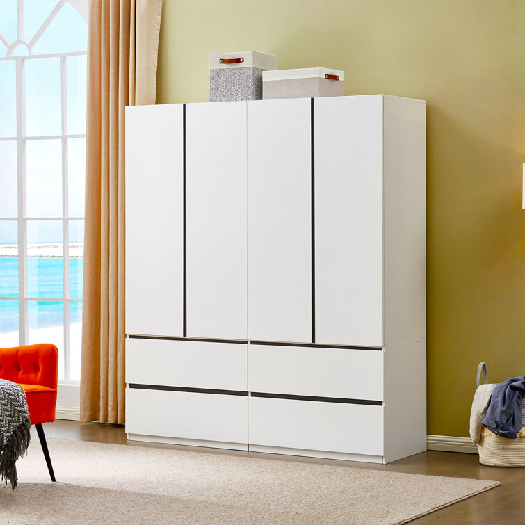 Ruthy Solid Manufactured Wood Armoire, White, 74“ H x 63" W x 20" D