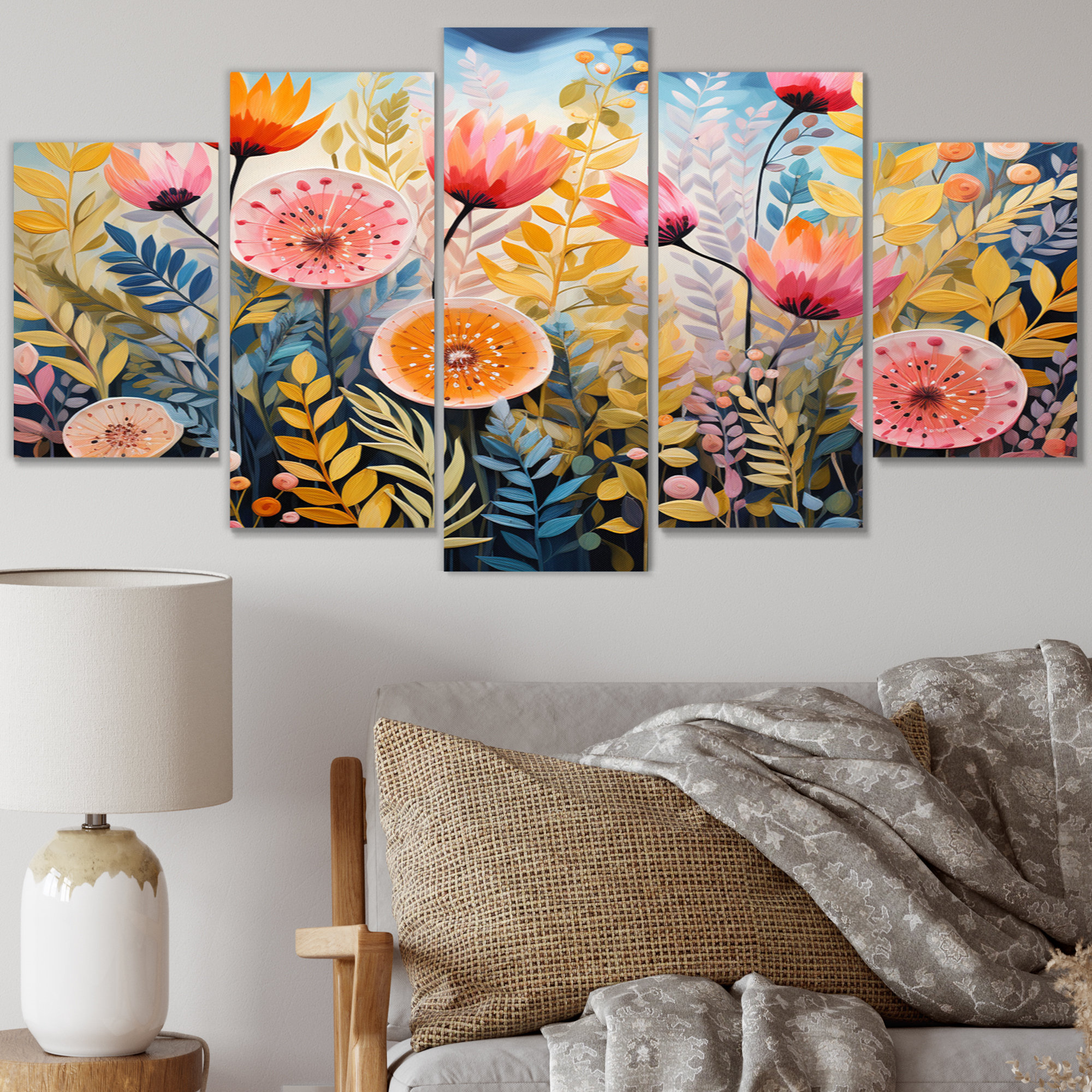 Winston Porter Multicolored Ferns Collage IV On Canvas 5 Pieces Print ...
