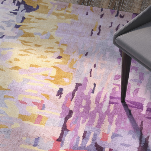 17 Stories Ratcliff Handmade Hand Tufted Purple/Yellow/Gray Rug ...