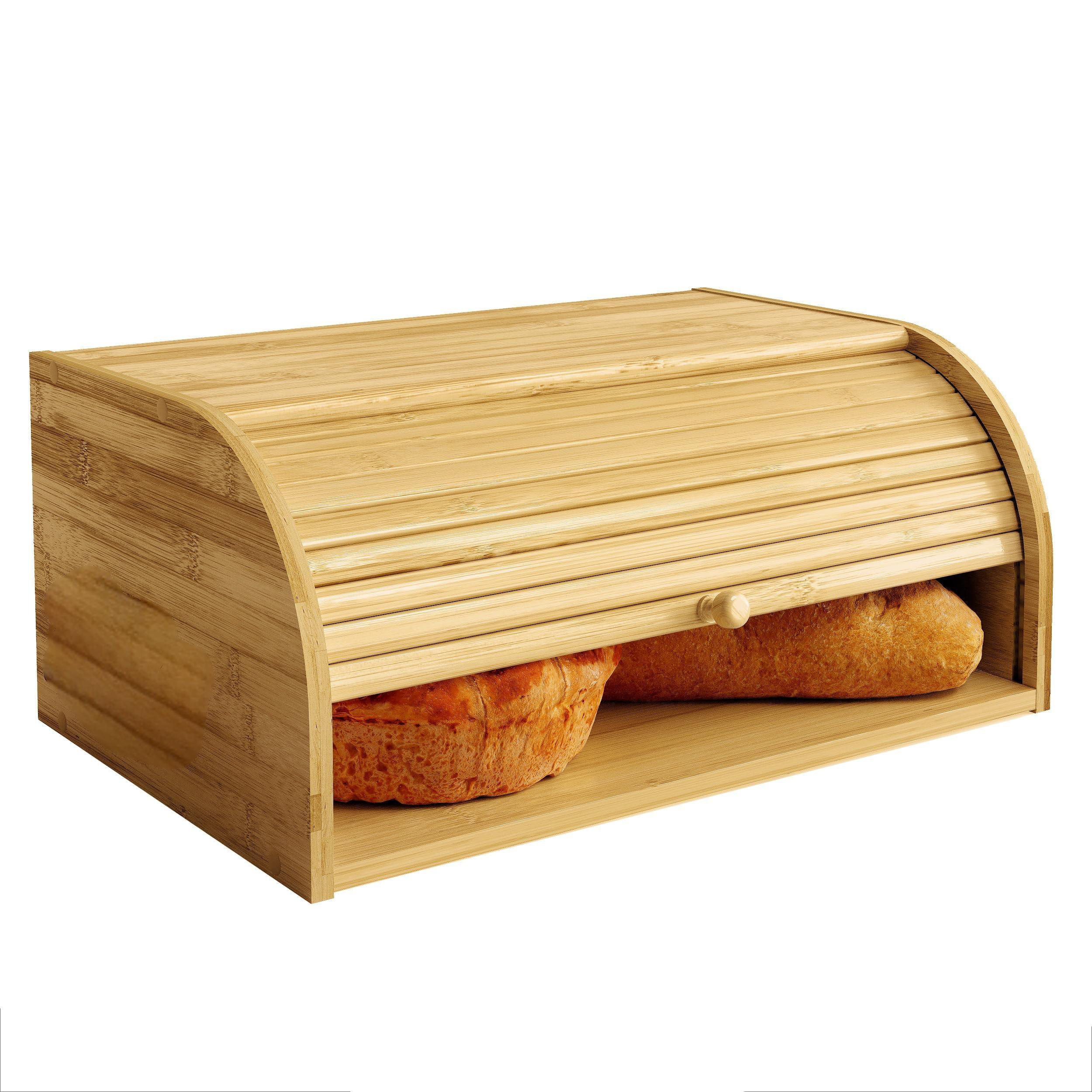 One Allium Way® Bamboo Bread Box Space Saving Rustic Roll-Top Bread Bin ...