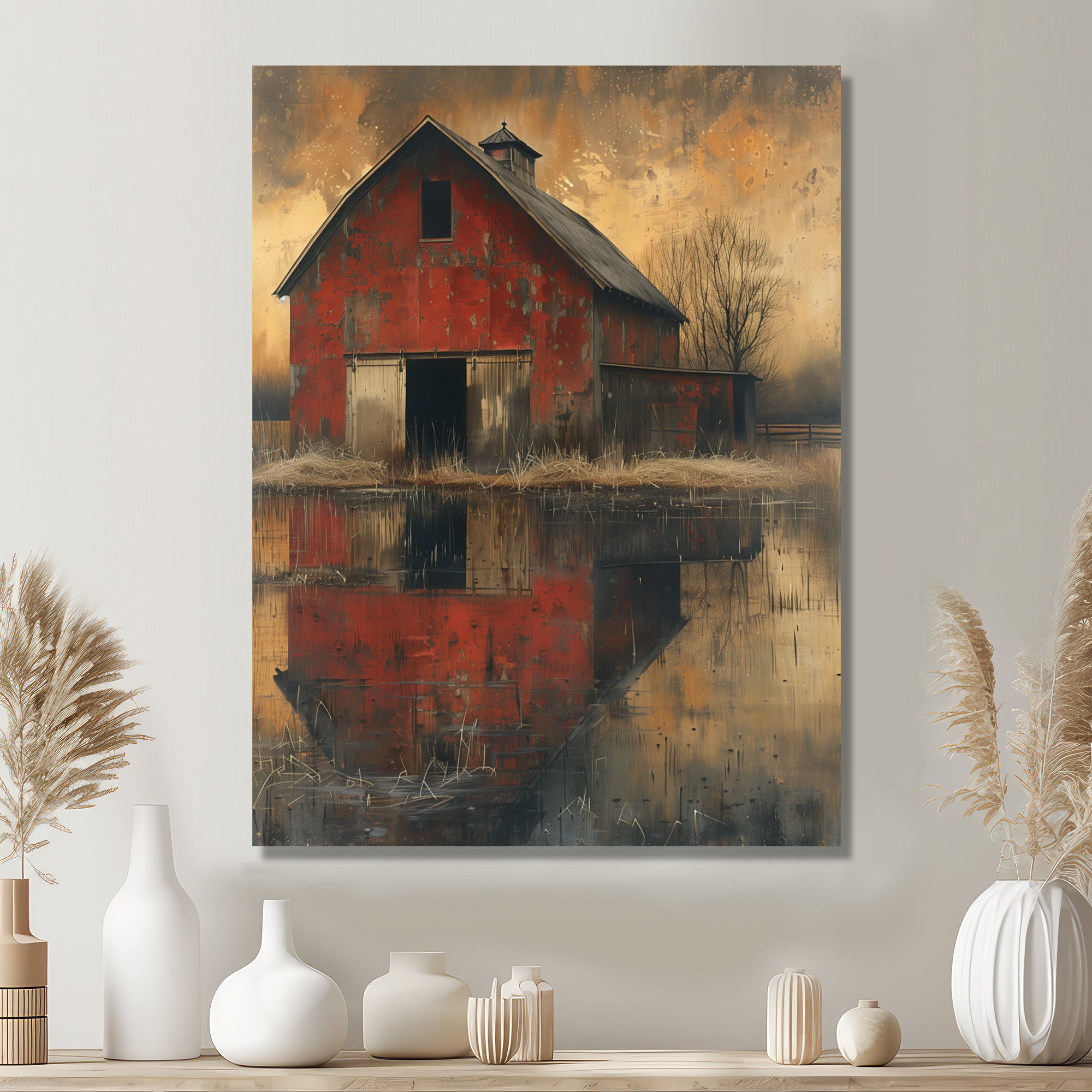 August Grove® Vintage Red Brown Autumn Barn Rural Retreat - Barn Wall ...