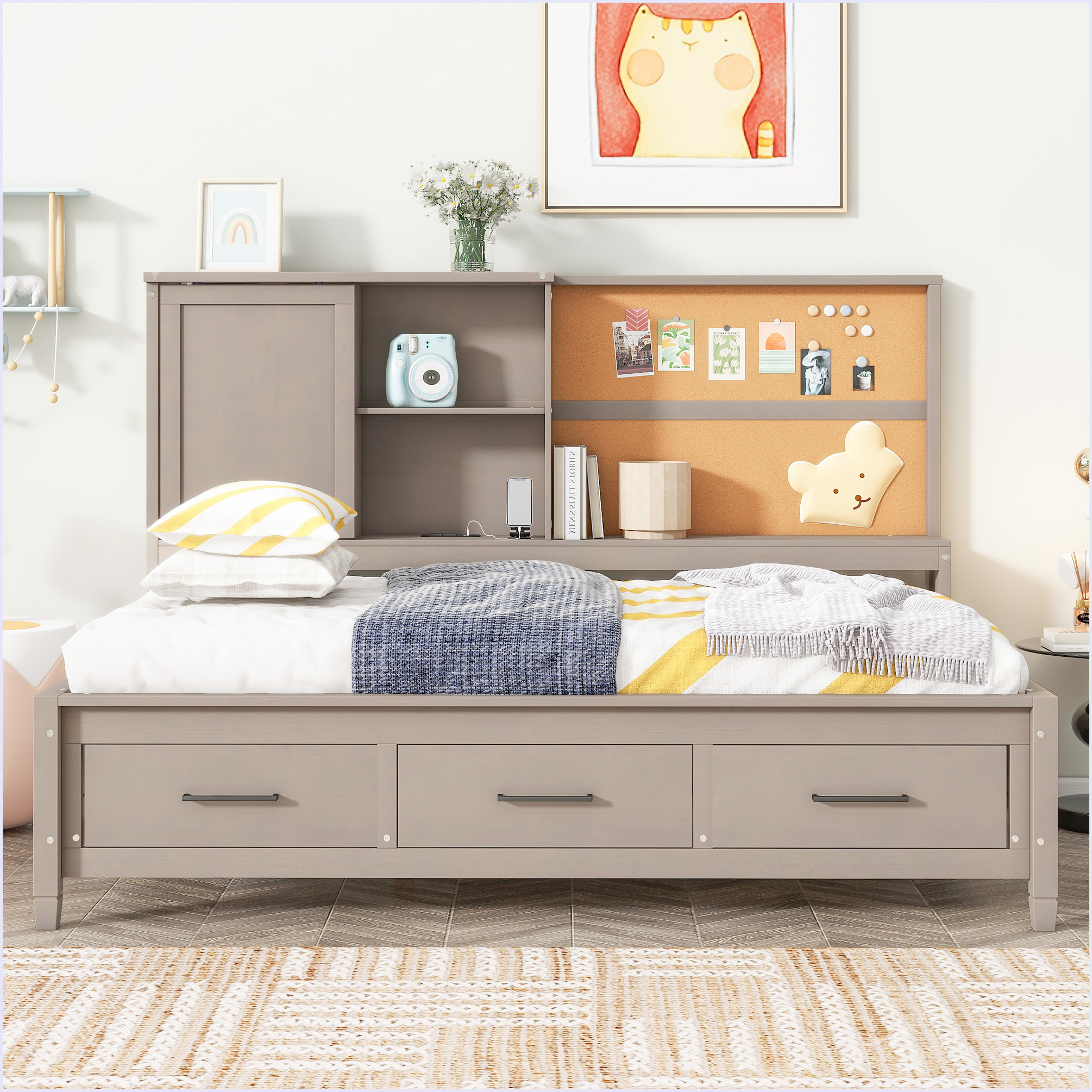 Wildon Home® Twin Size Lounge Daybed With Storage Shelves, Cork Board ...