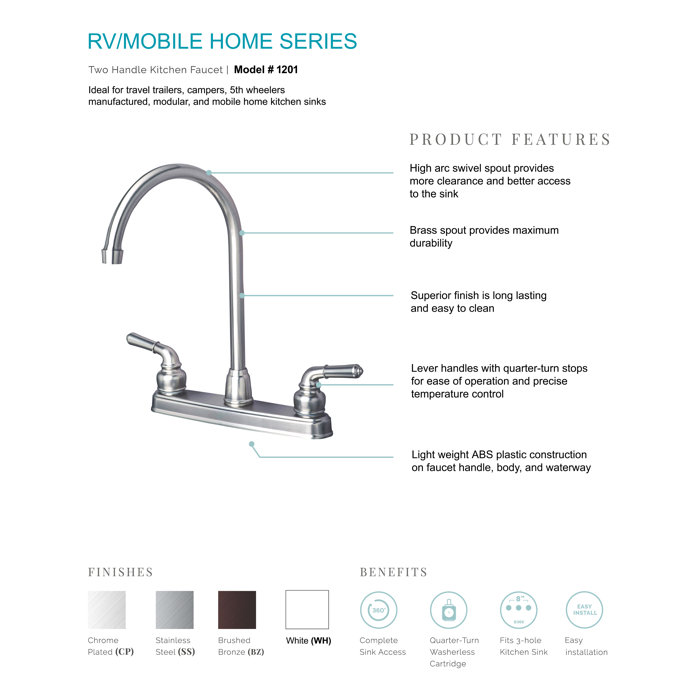 LagunaBrass RV Mobile Home Double Handle Kitchen Faucet & Reviews ...